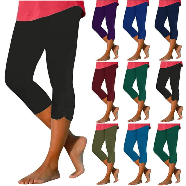 ZRGHAOYLQ Women's Elastic Waist Capri Leggings Tummy Control High Rise ...