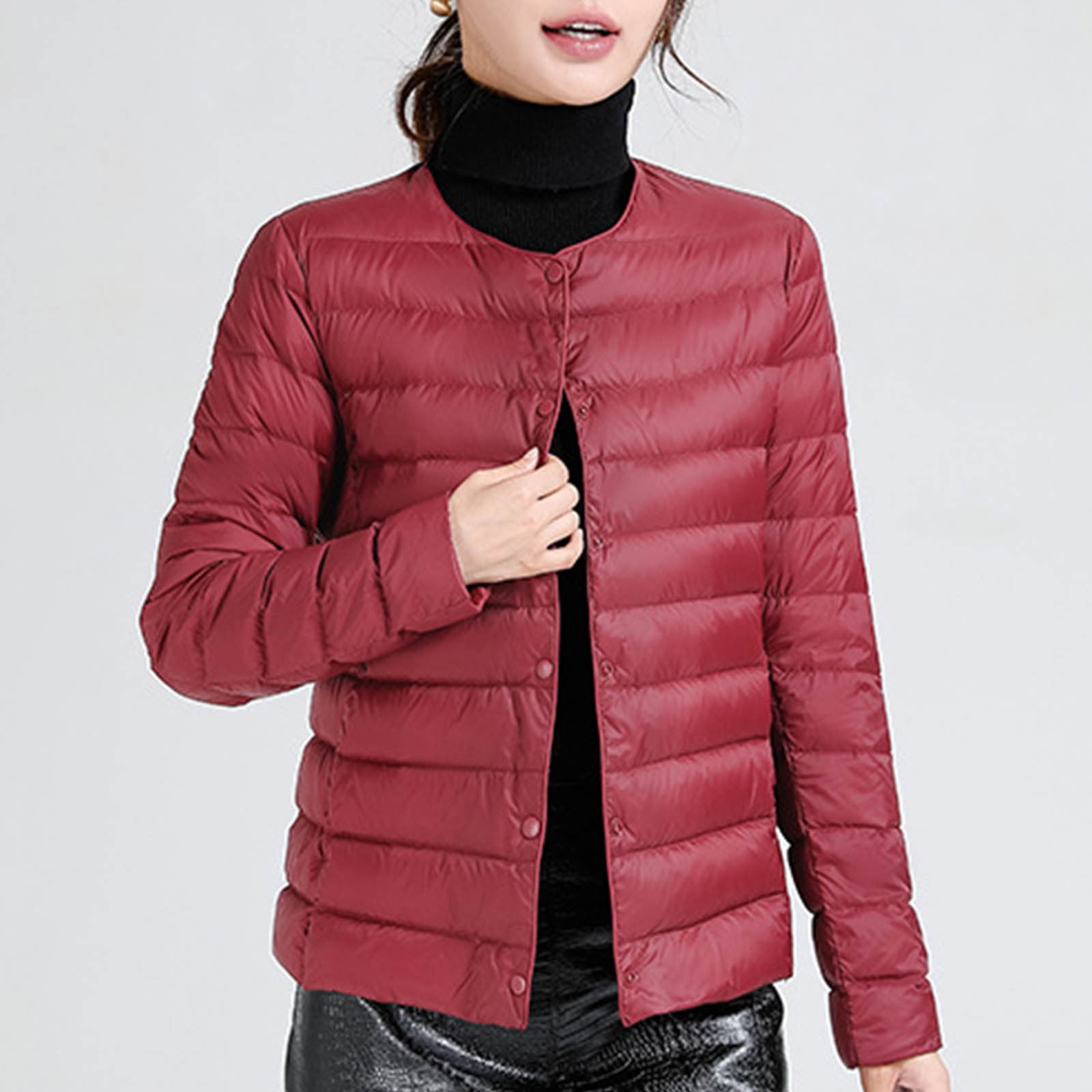 ZRGHAOYLQ Womens Warm Light Weight Puffer Winter Jackets no Hood Plus ...