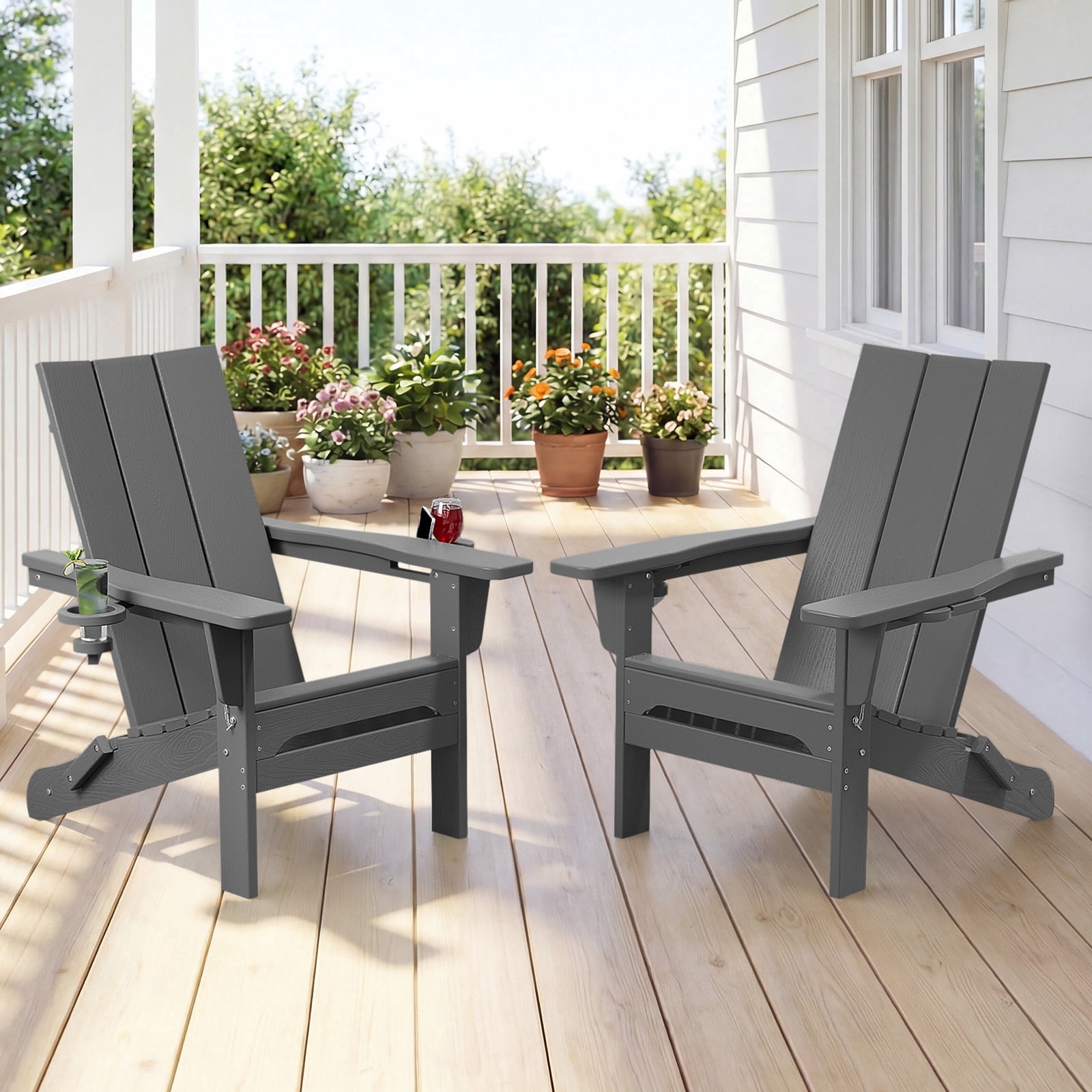 ZRIANG 2PC HDPE Foldable Adirondack Chair, Outdoor Patio Chair with 2 ...