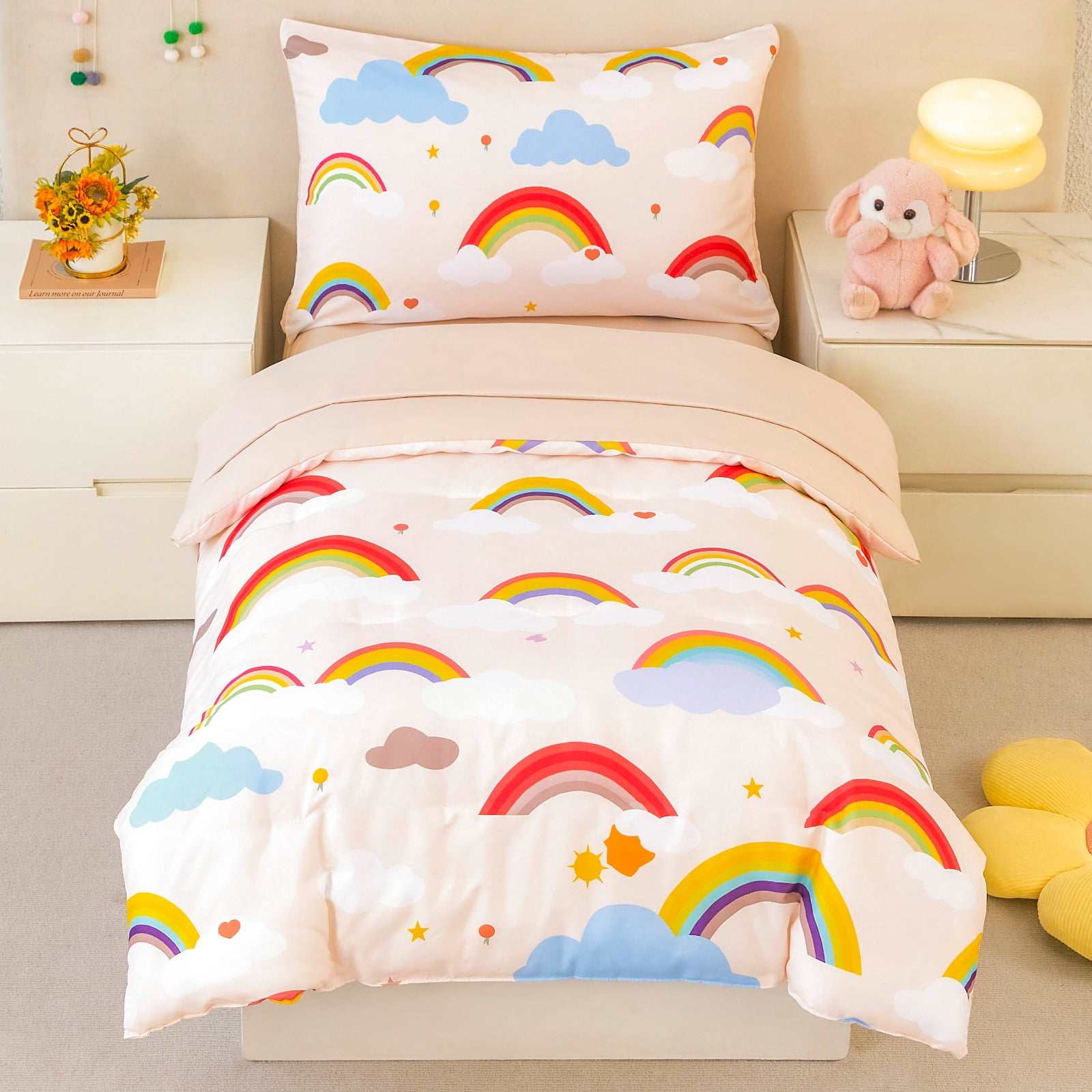 ZRNBAST 4 Piece Toddler Bedding Set, Rainbow Clouds Kids Crib Toddler ...
