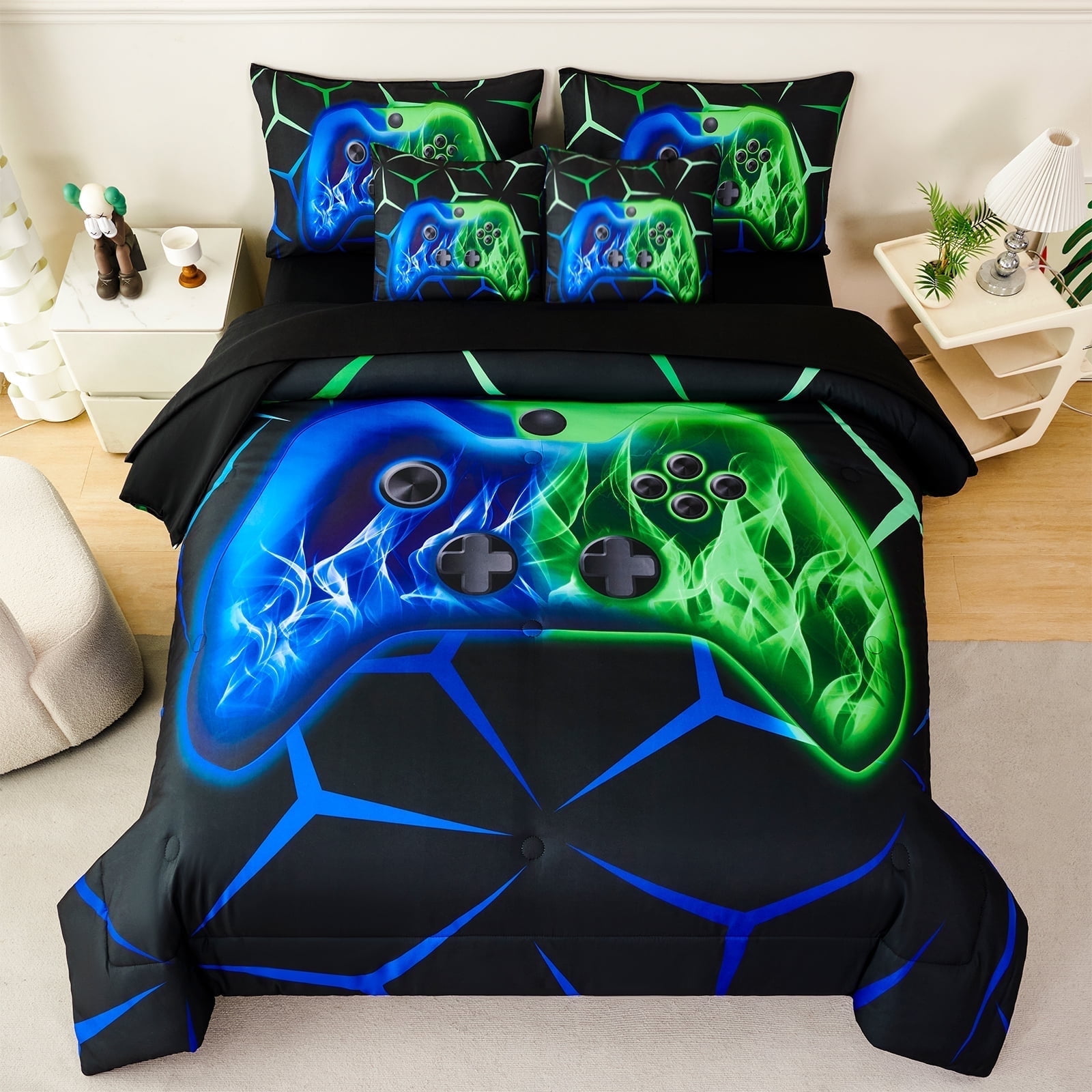 ZRNBAST 7Pcs Gamer Bed in a Bag Twin Bedding Set for Teens Boys Girls ...