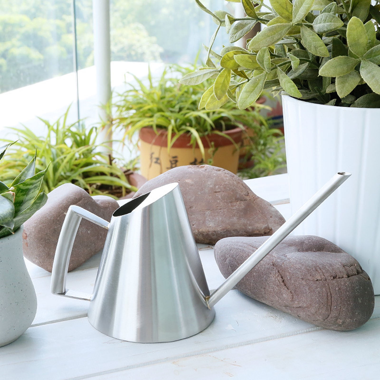 ZROBM Stainless Steel Watering Can - 900ML Metal Watering Can With Long ...