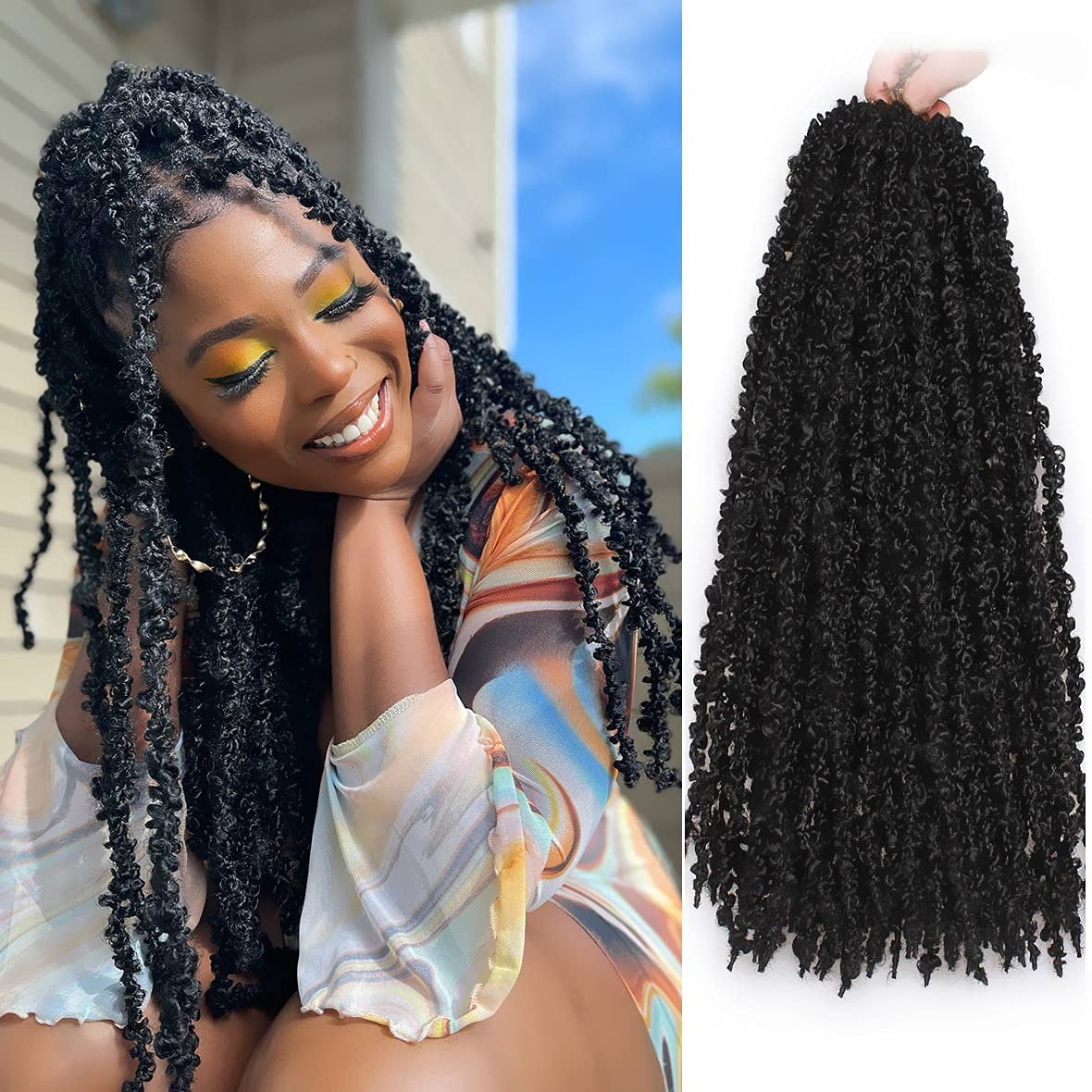 ZRQ 6 Packs Butterfly Locs Crochet Hair 20 Inch Black Distressed Faux ...