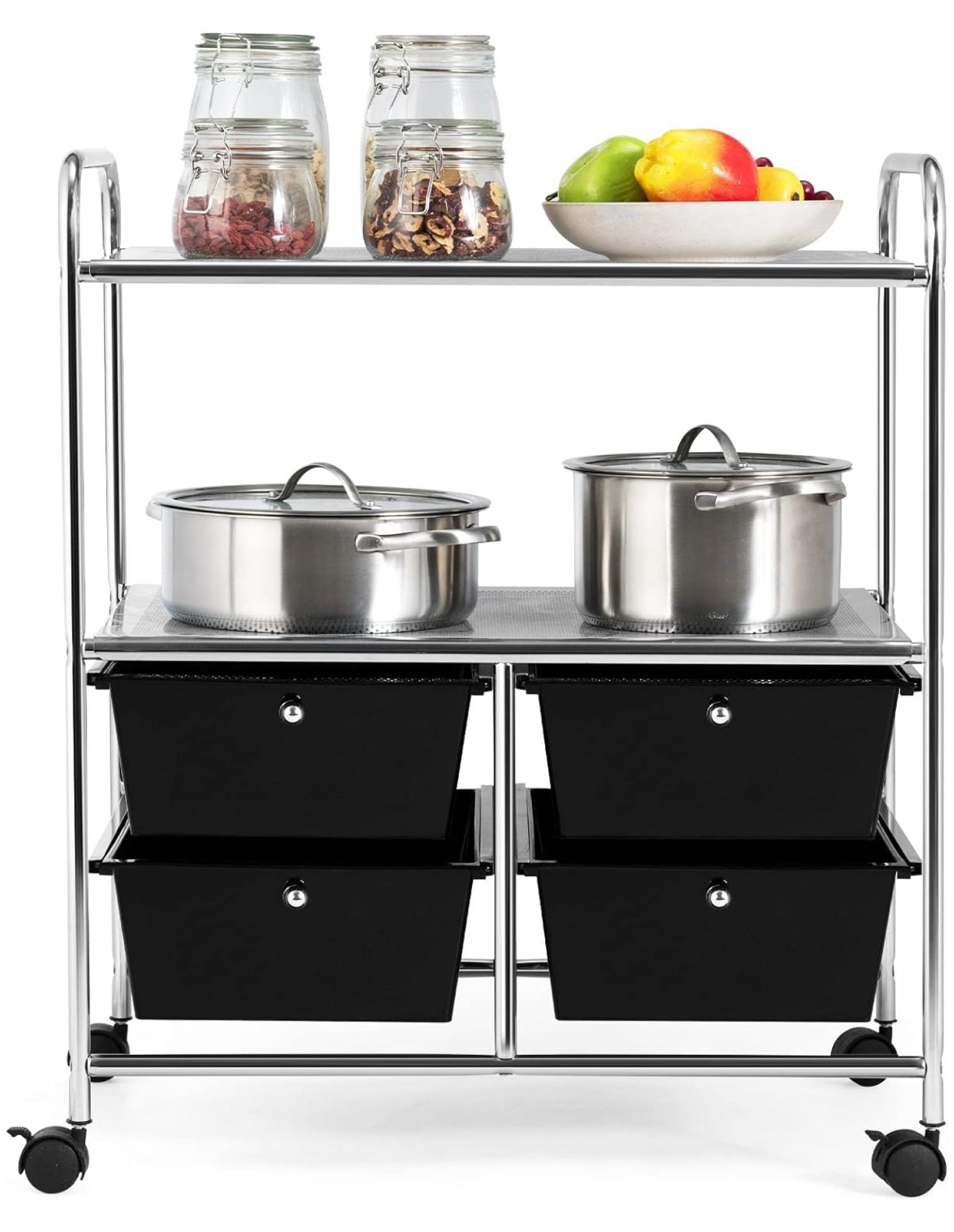 ZRQarq 4-Drawer Storage Cart, Mobile Storage Organizer w/Steel Frame ...