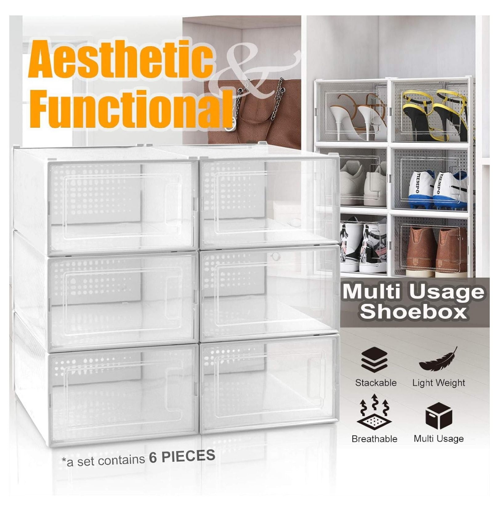 ZRQarq 6 Collapsible Stackable Shoe Organizer Racks for Closets and ...