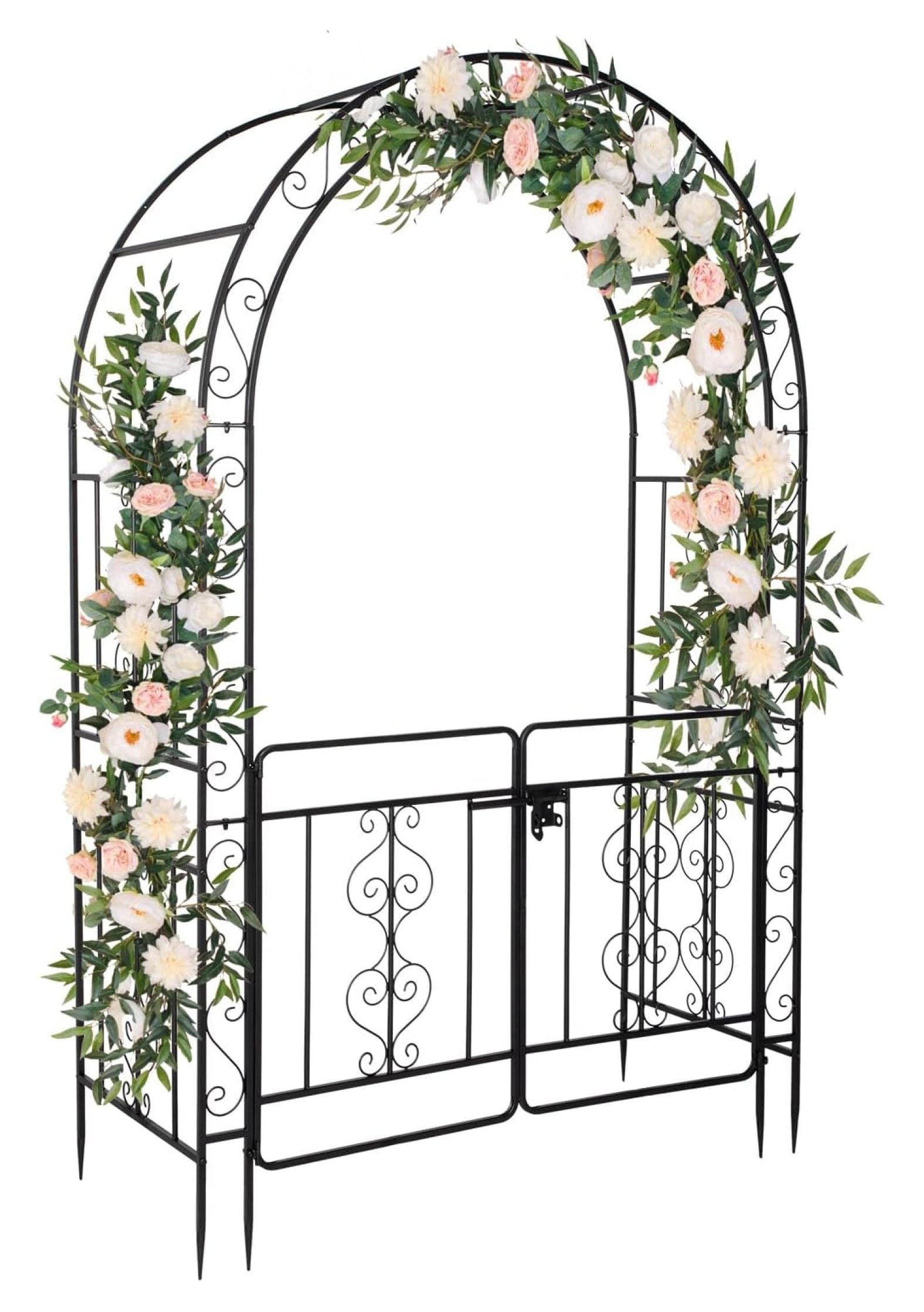 ZRQarq 7FT Garden Arch Arbor with Entry Door, Heavy Duty Metal Arbour ...