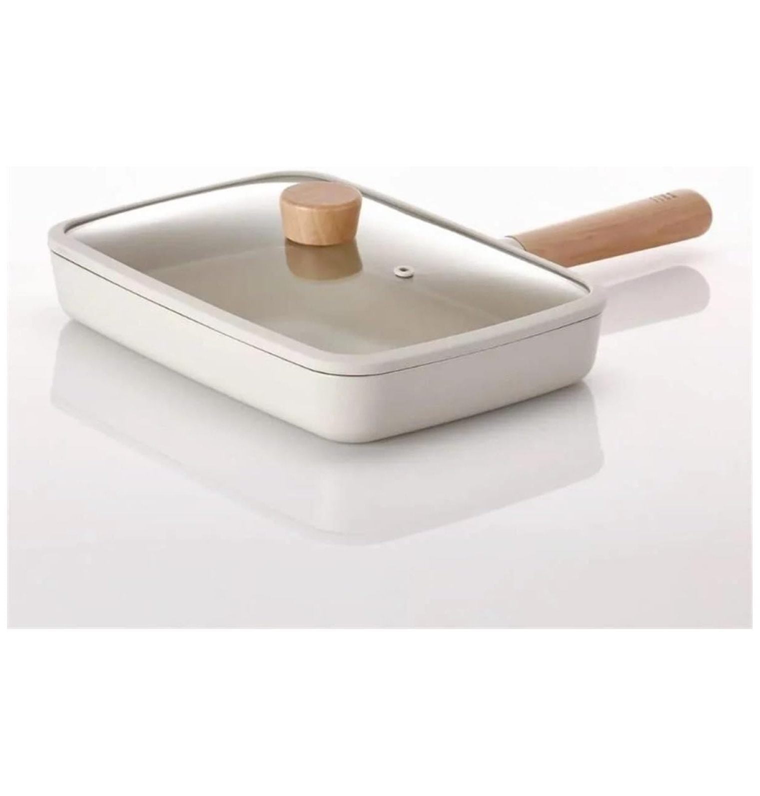 ZRQarq FIKA 11inch 29cm Ivory IH Rectangular Brunchpan with Glass Lid, Impact Inductiion Heatin ...