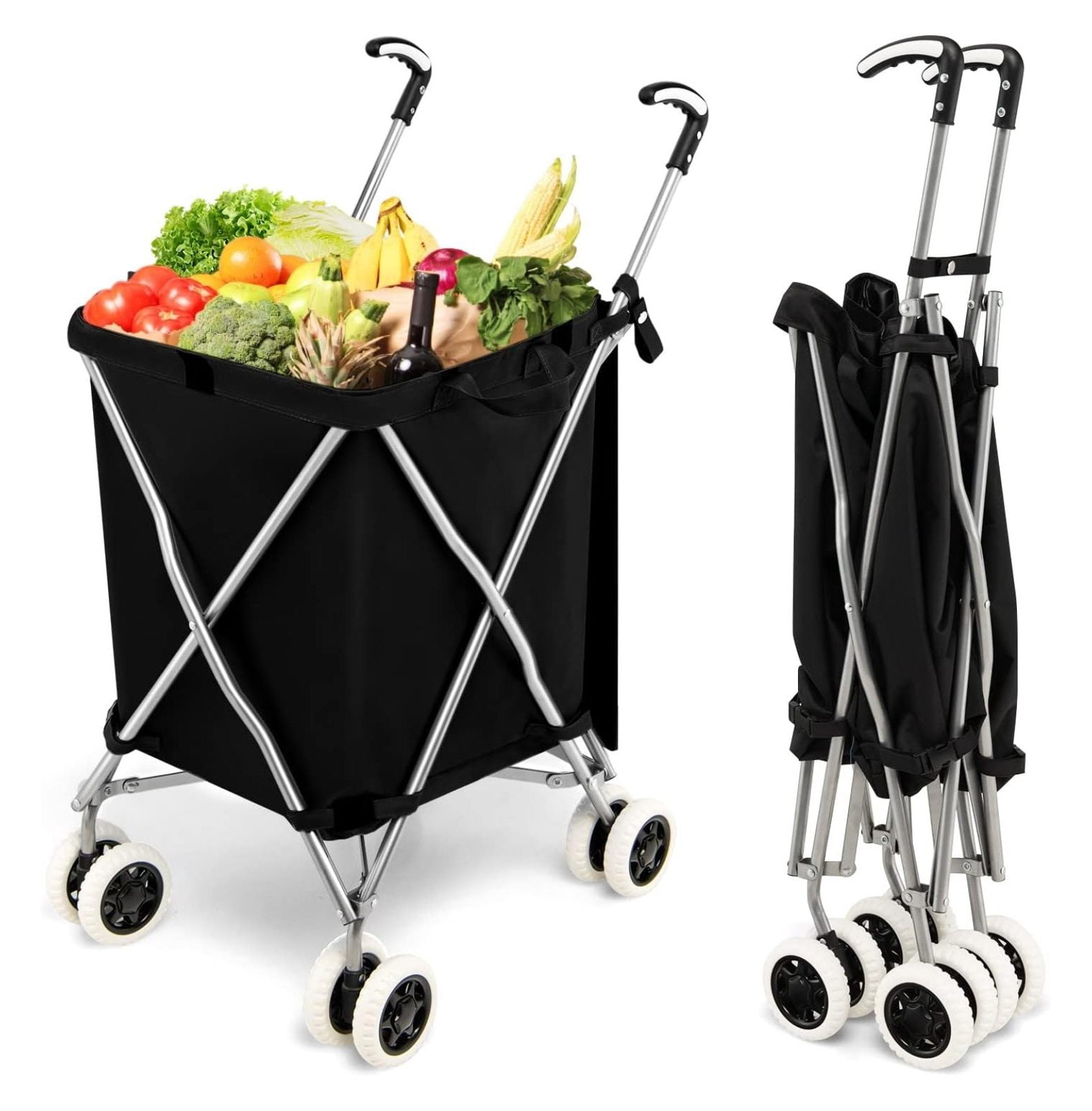 ZRQarq Folding Shopping Cart, Lightweight Grocery Cart with Dual Wheels ...