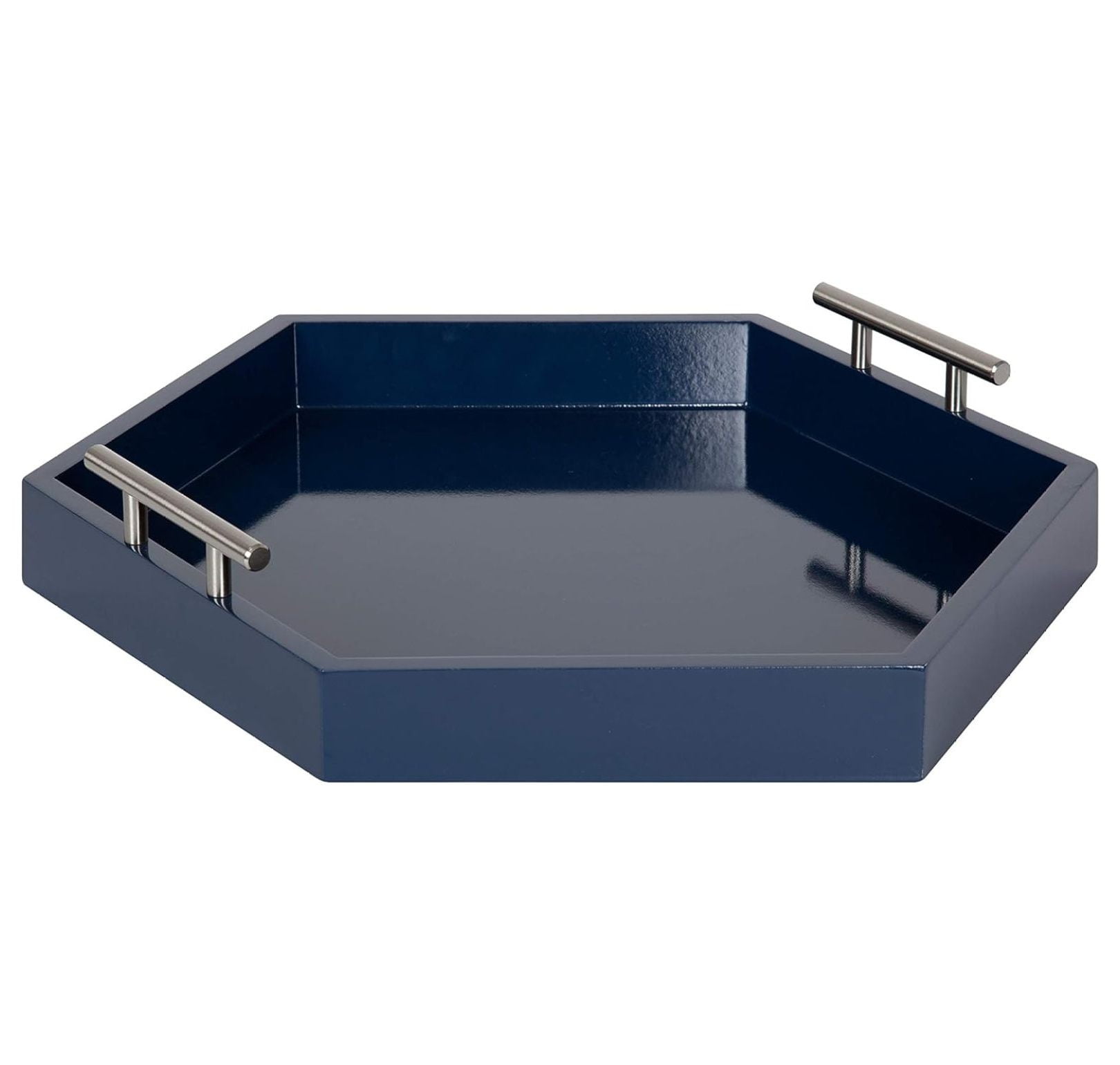 ZRQarq Modern Hexagon Tray, 18 x 18, Navy Blue and Silver, Decorative ...