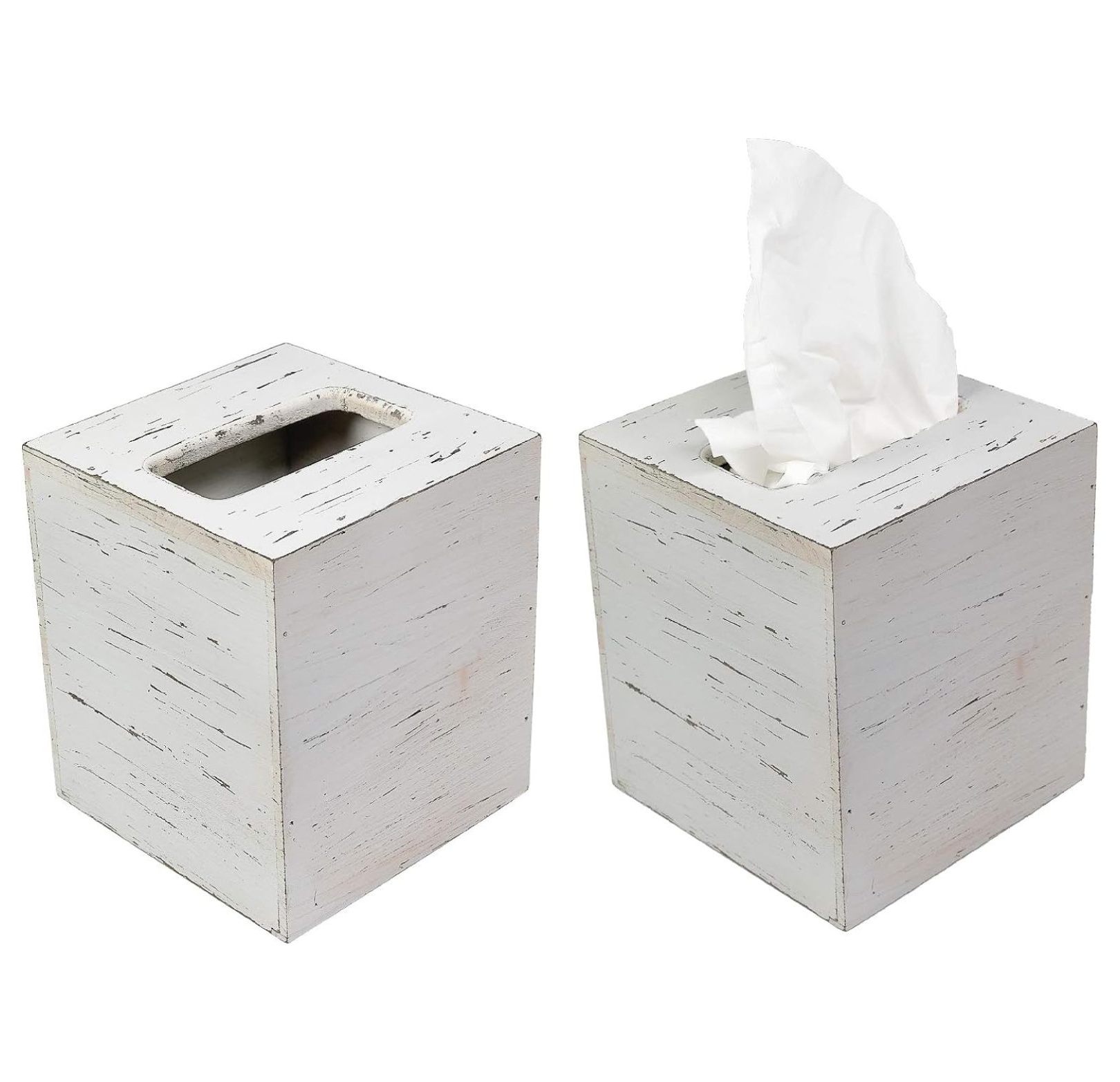 ZRQarq Rustic White Barnwood Tissue Box Cover: Tissue Cube Box Includes ...