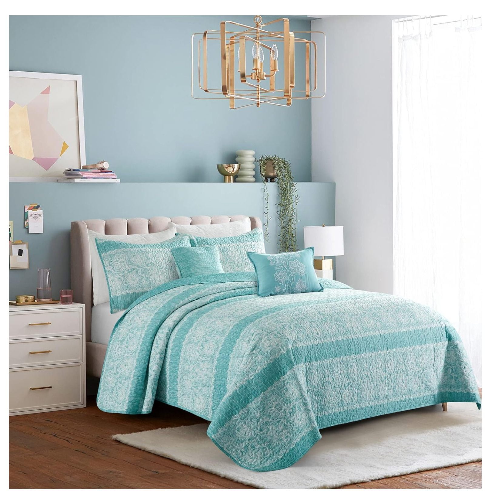 ZRQarq Serenta Emma 5 Piece Printed Microfiber Quilts Set, Soft ...