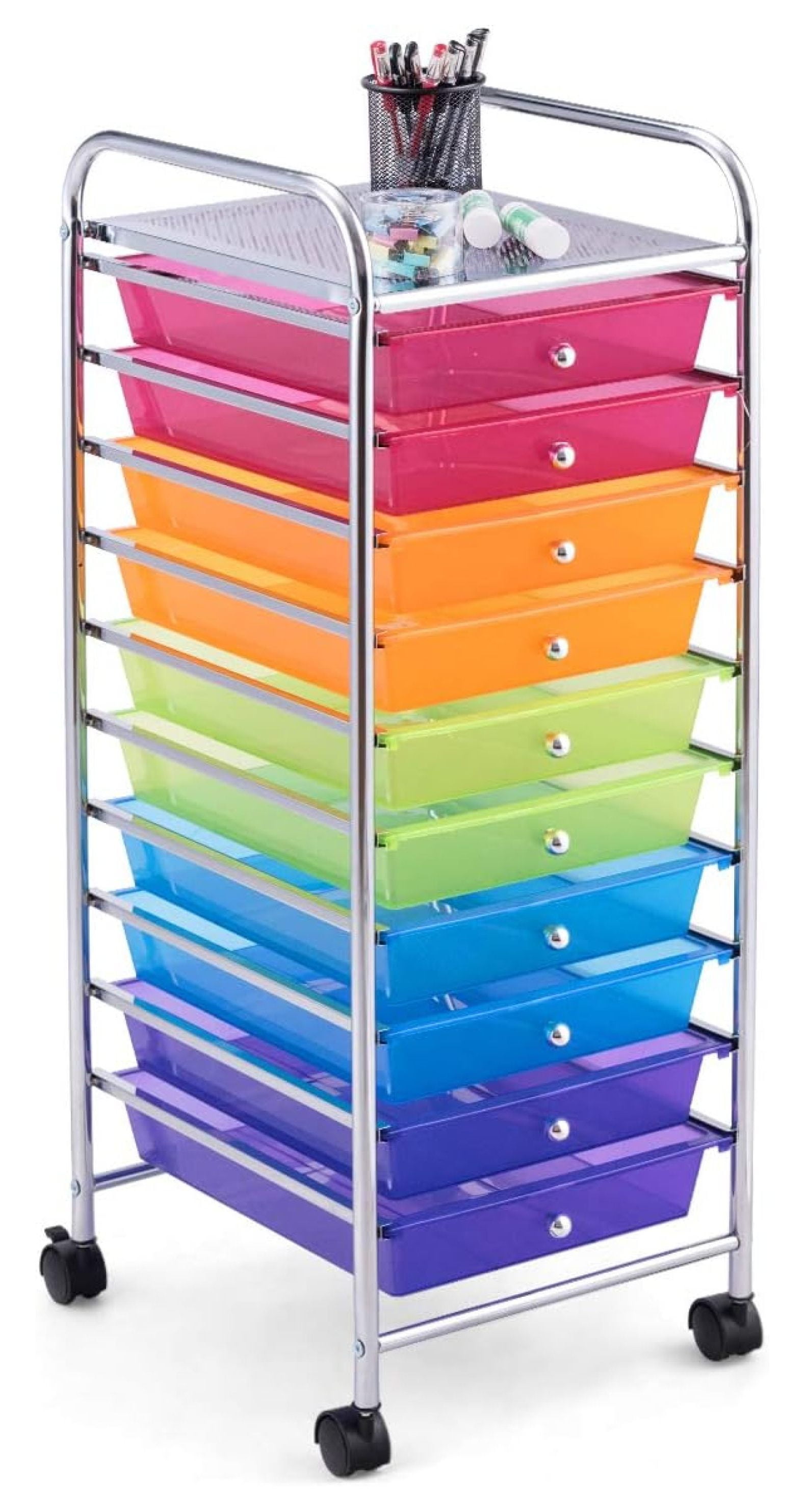 ZRQarq Storage Cart W/10 Drawers,Rolling Wheels Semi-Transparent ...