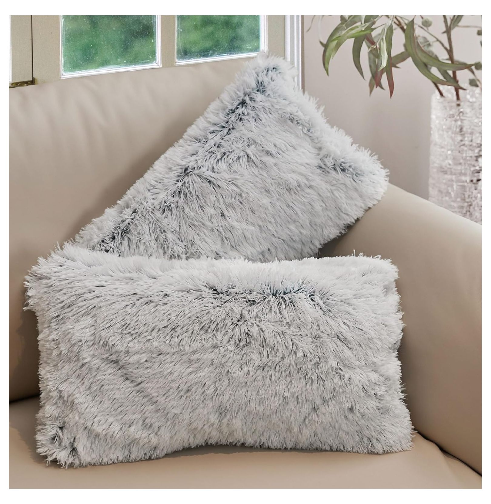 ZRQarq Throw Pillows for Couch with Inserts Included - Soft Shaggy Long ...