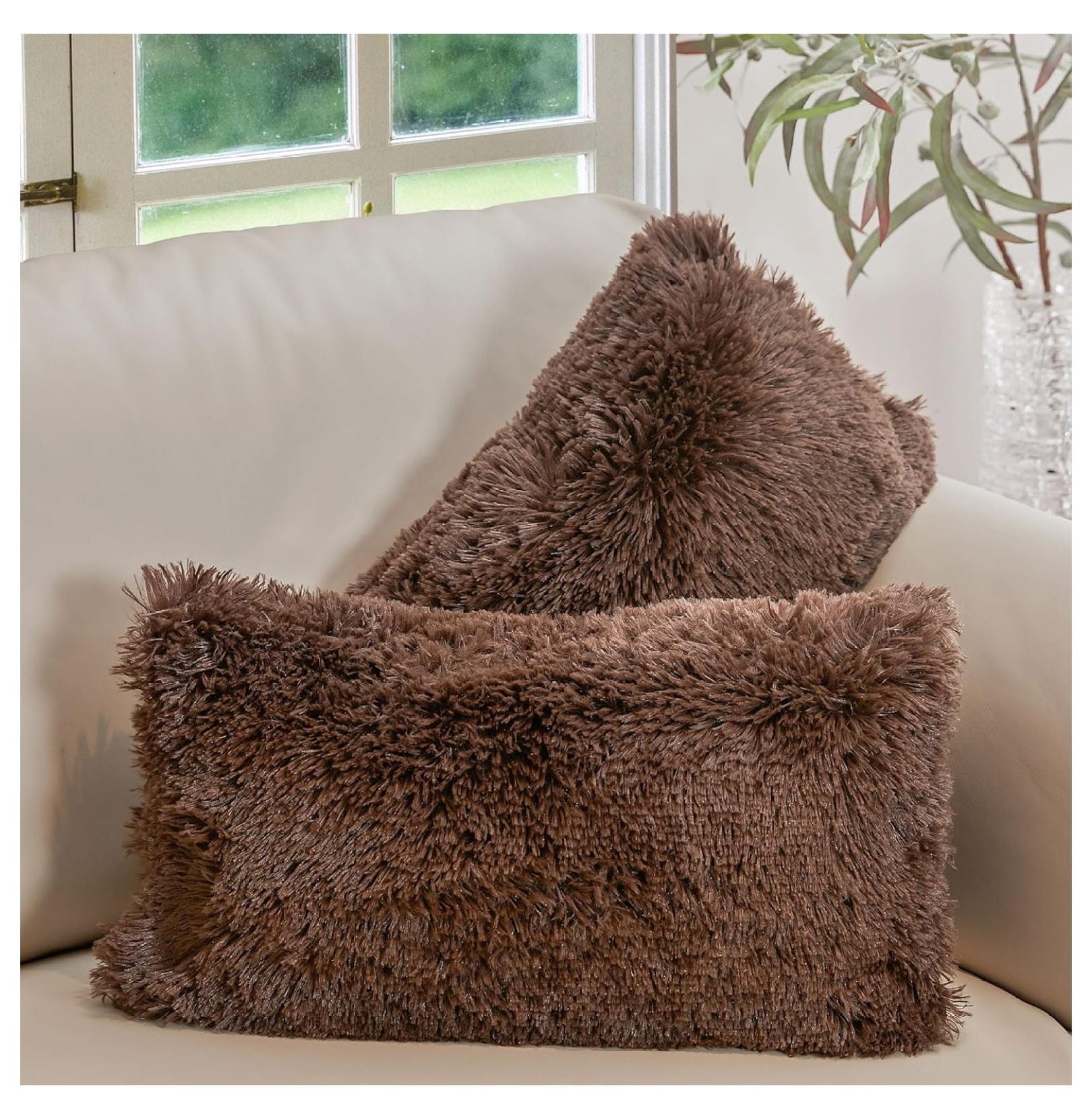ZRQarq Throw Pillows for Couch with Inserts Included - Soft Shaggy Long ...