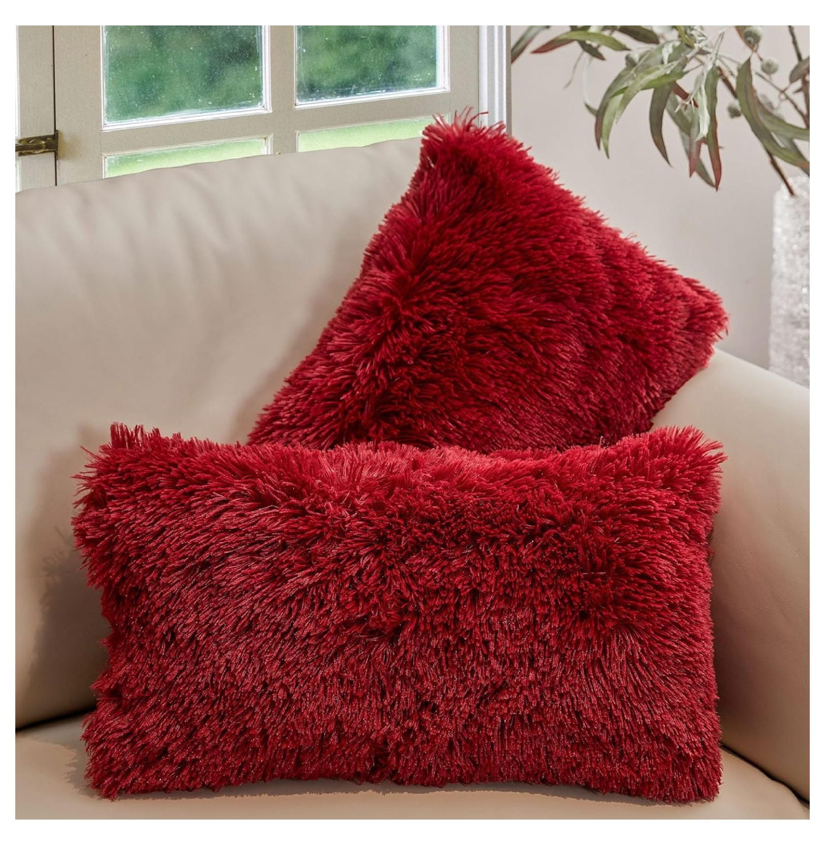 ZRQarq Throw Pillows for Couch with Inserts Included - Soft Shaggy Long ...