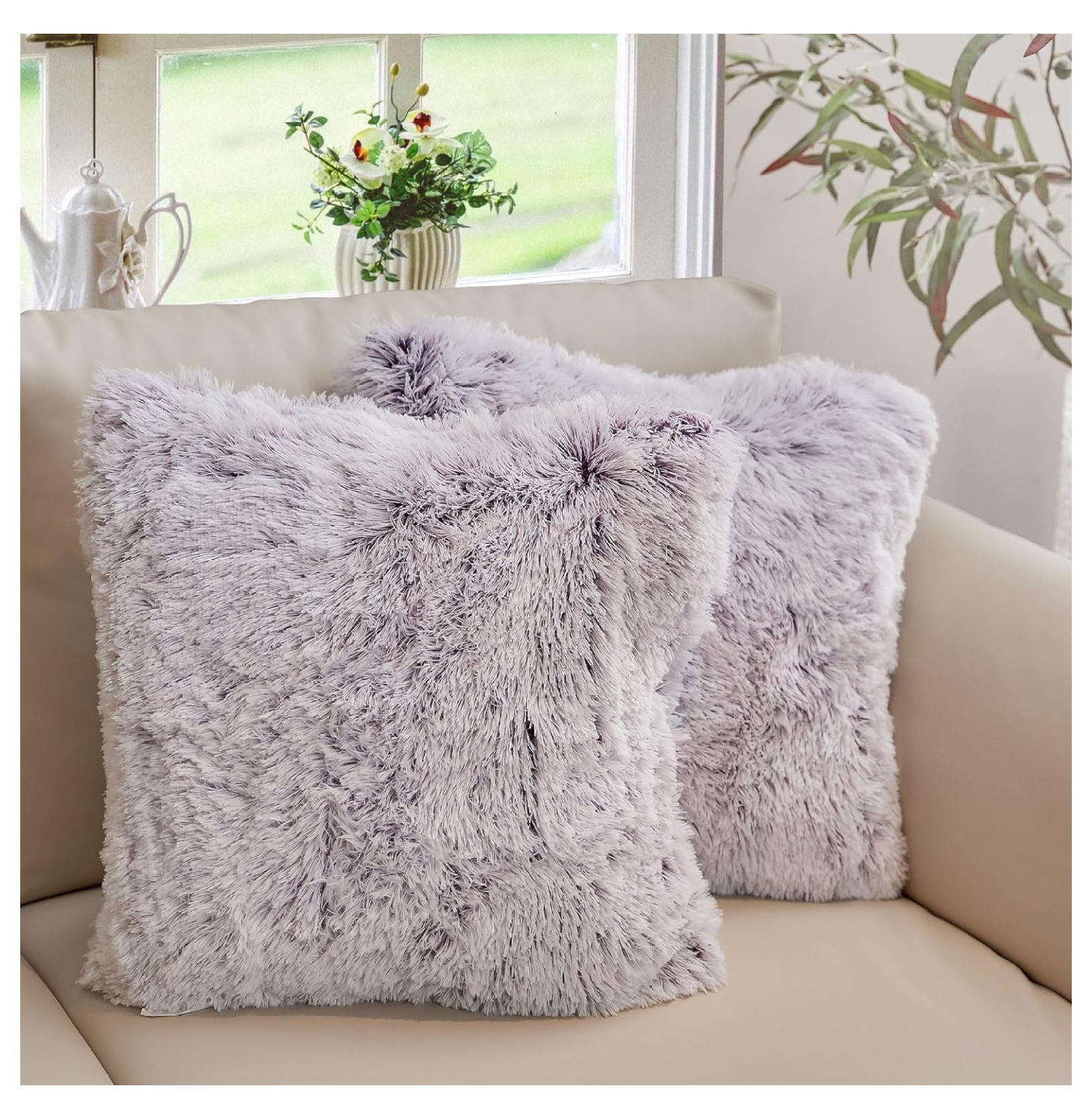 ZRQarq Throw Pillows for Couch with Inserts Included - Soft Shaggy Long ...