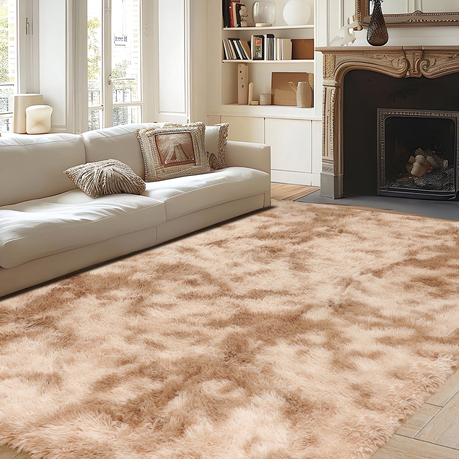 ZRSDIXKI Area Rug, 8'x10' Large Soft Velvet Suede Shaggy Carpet, Light ...