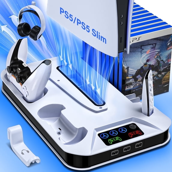ZRZLMVP PS5 Stand Cooling Fan, Dual Controller Charger, USB Hubs ...