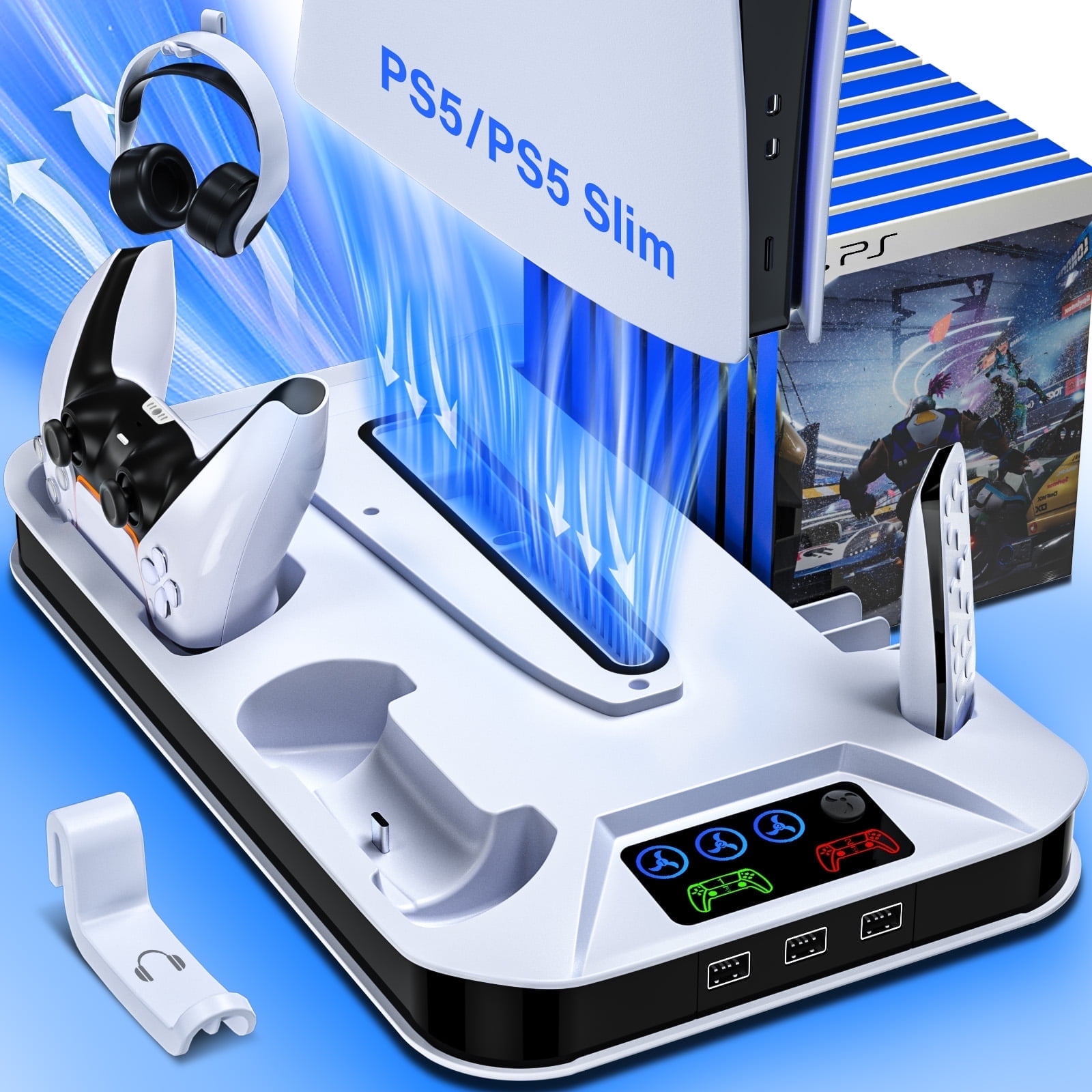 PS5 Stand Cooling Fan forPS5 / PS5 Slim / PS5 Pro with Dual PS5 ...