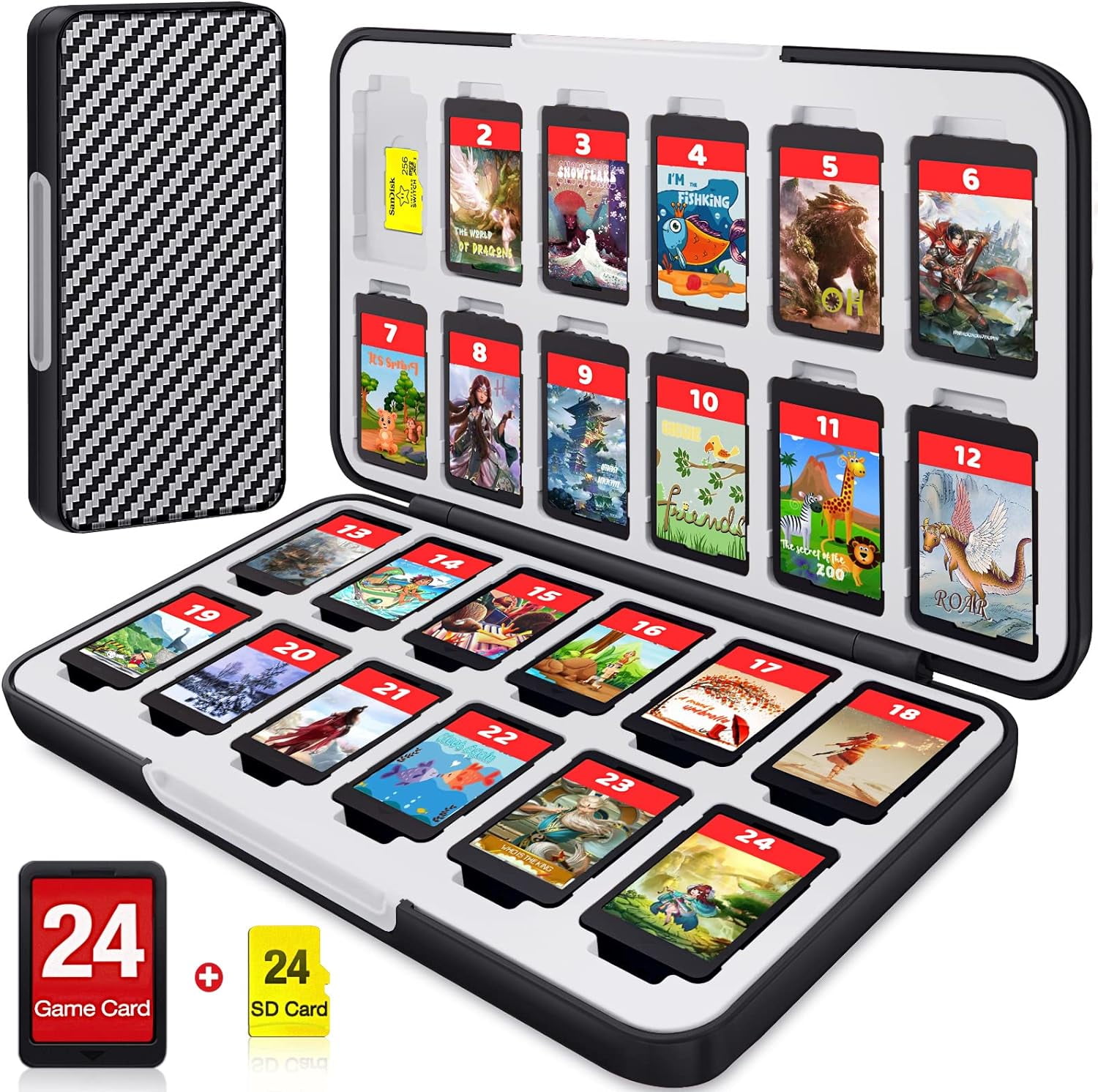 ZRZLMVP Switch Game Case for Nintendo Switch Game Card with 24 Switch Game Holder Storage and 24 ...