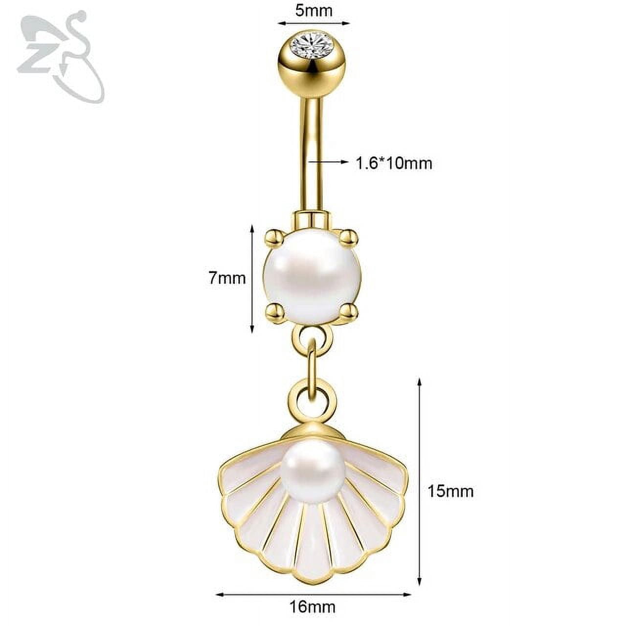 ZS 1 PC Gold Color 14G Stainless Steel Belly Ring Snake Heart Shiny CZ ...