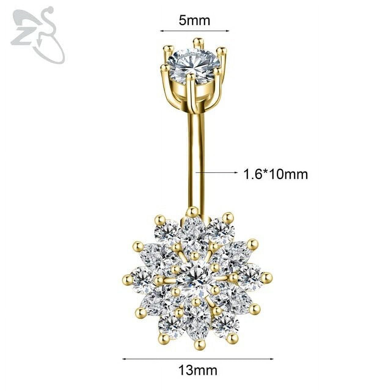 ZS 1 PC Gold Color 14G Stainless Steel Belly Ring Snake Heart Shiny CZ ...