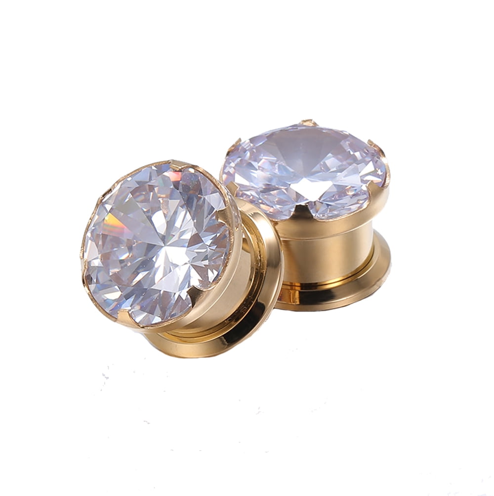 ZS 1 Pair CZ Ear Plug Tunnels Screw Fit Ear Gauge Expander Stretcher ...