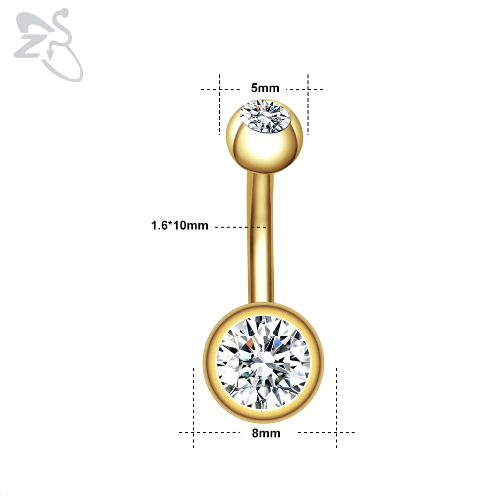 ZS 1 Piece Gold Color Stainless Steel Belly Ring Flower Heart CZ ...