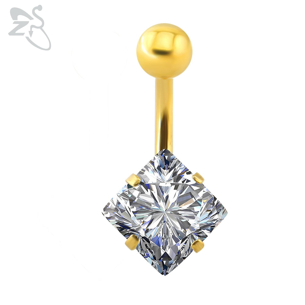 ZS 1 Piece Gold Color Stainless Steel Belly Ring Flower Heart CZ ...