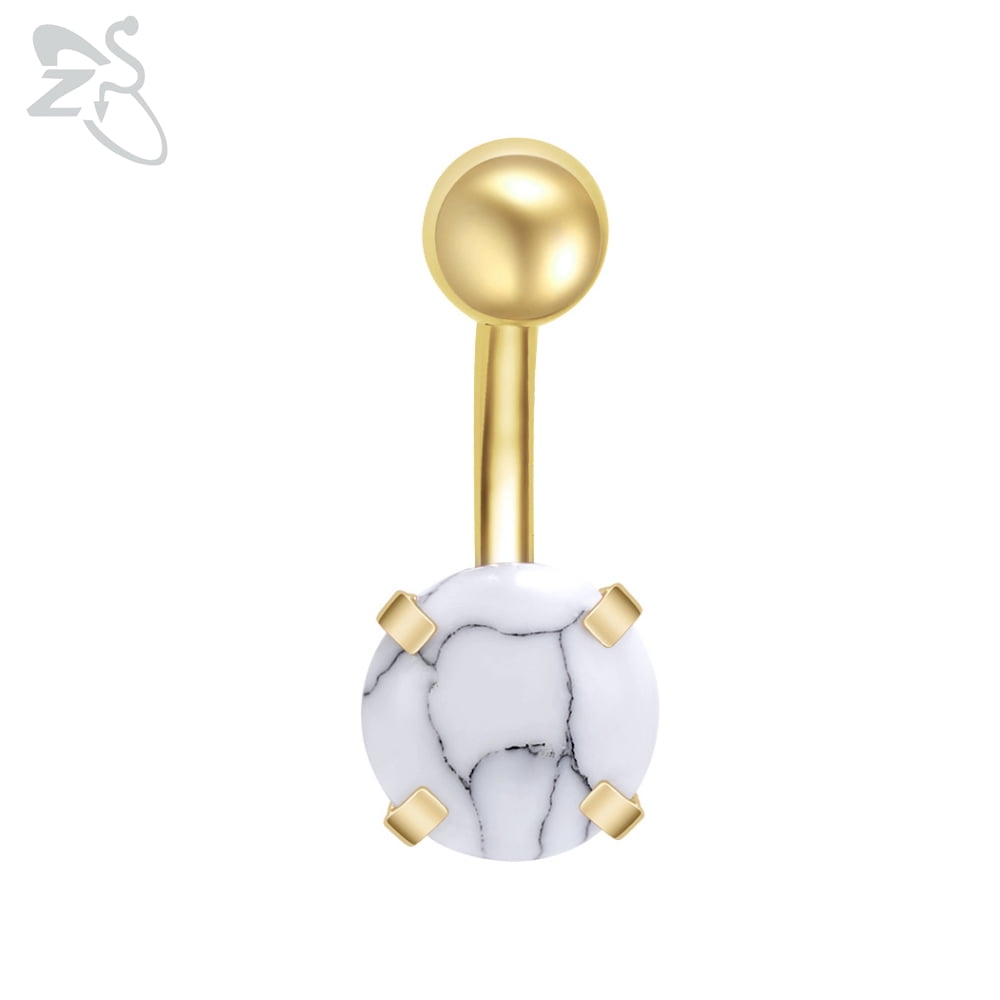 ZS 1 Piece Gold Color Stainless Steel Belly Ring Flower Heart CZ ...