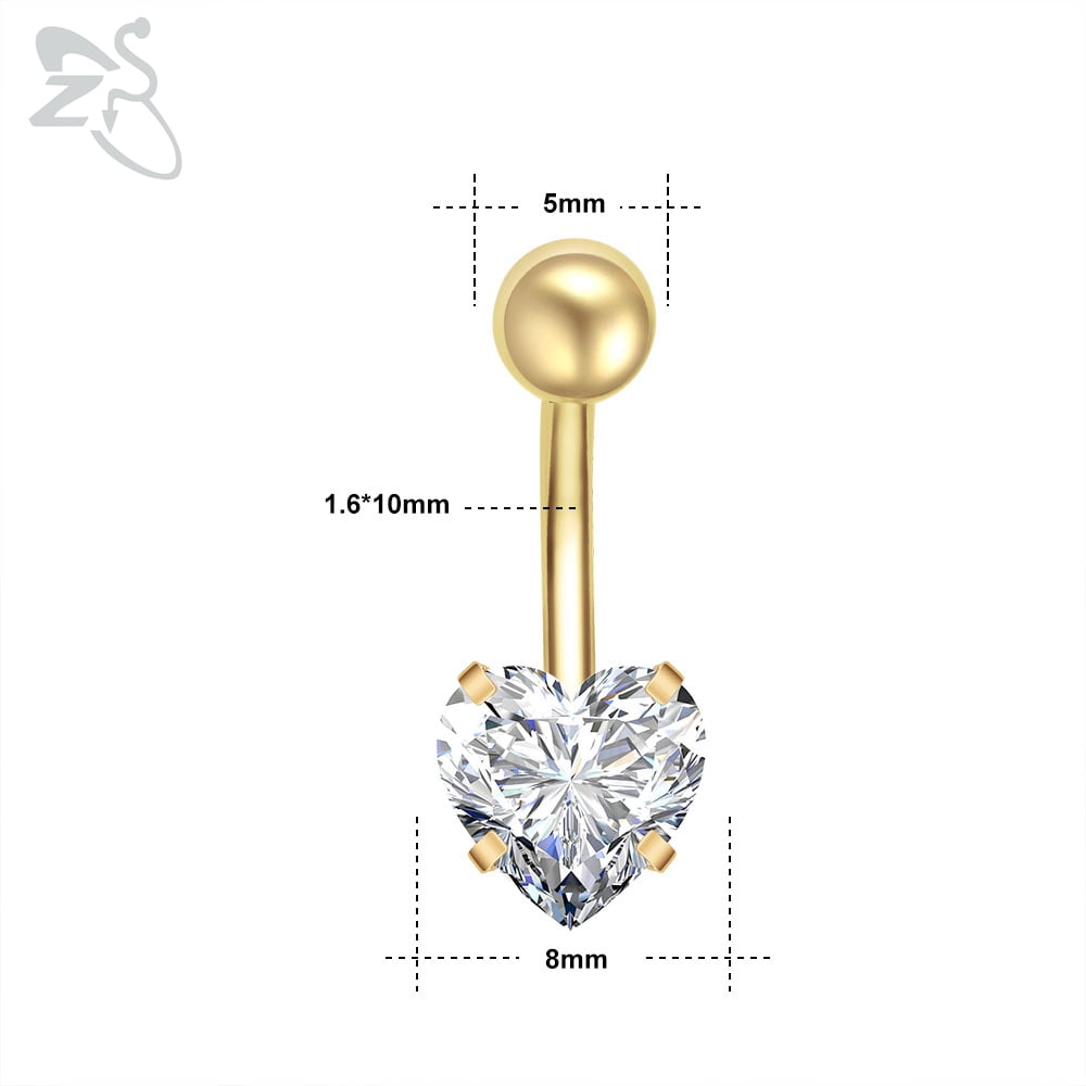 ZS 1 Piece Gold Color Stainless Steel Belly Ring Flower Heart CZ Crystal Navel Belly Button ...