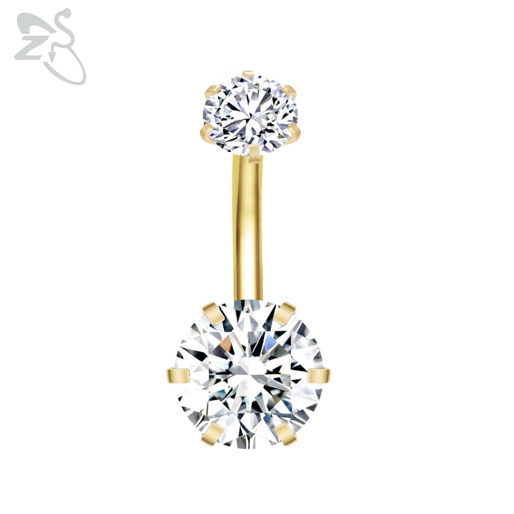 ZS 1 Piece Gold Color Stainless Steel Belly Ring Flower Heart CZ ...