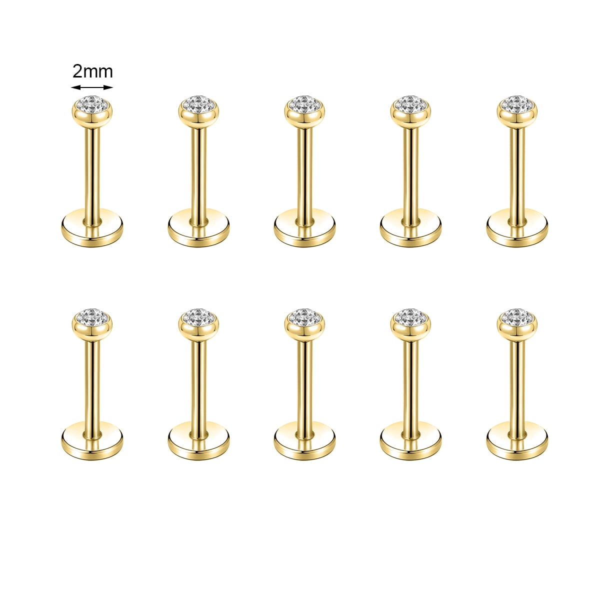 ZS 10 Pcs/lot Gold Color 16/18G Stainless Steel Labret Lip Piercing Men ...