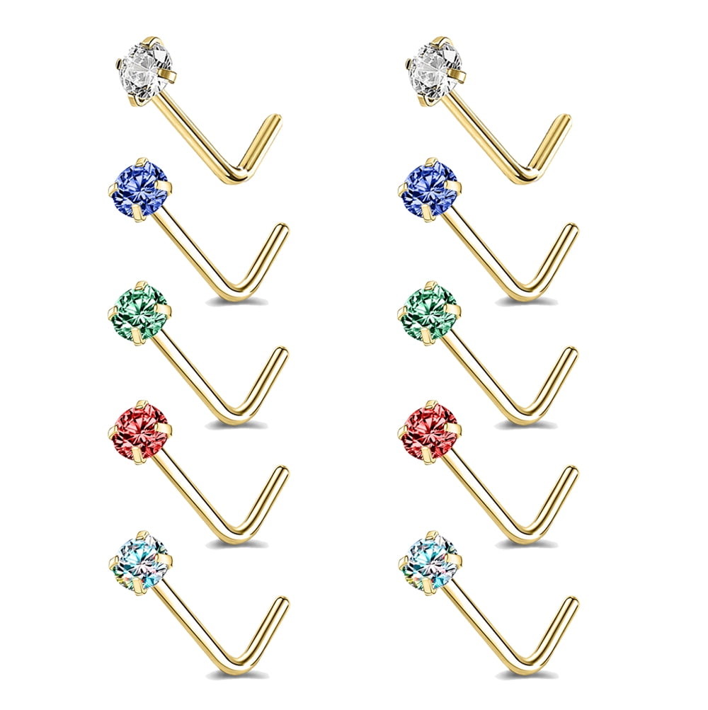 ZS 10Pcs 20g Claw Crystal Nose Ring Piercing Black Plated Nostril ...
