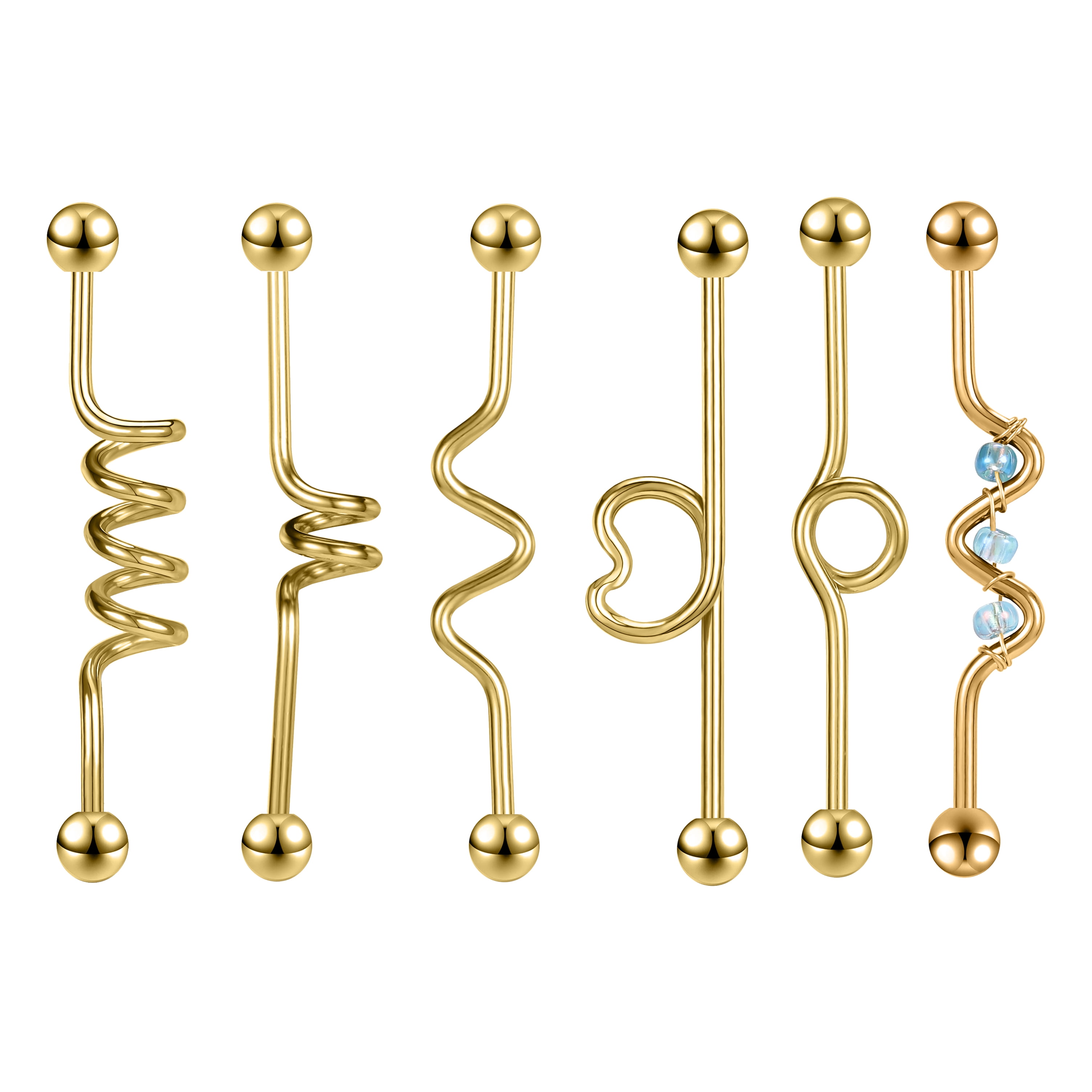 ZS 12Pcs/Set 14G Spiral Industrial Barbell Stud Earring Ball Cartilage ...