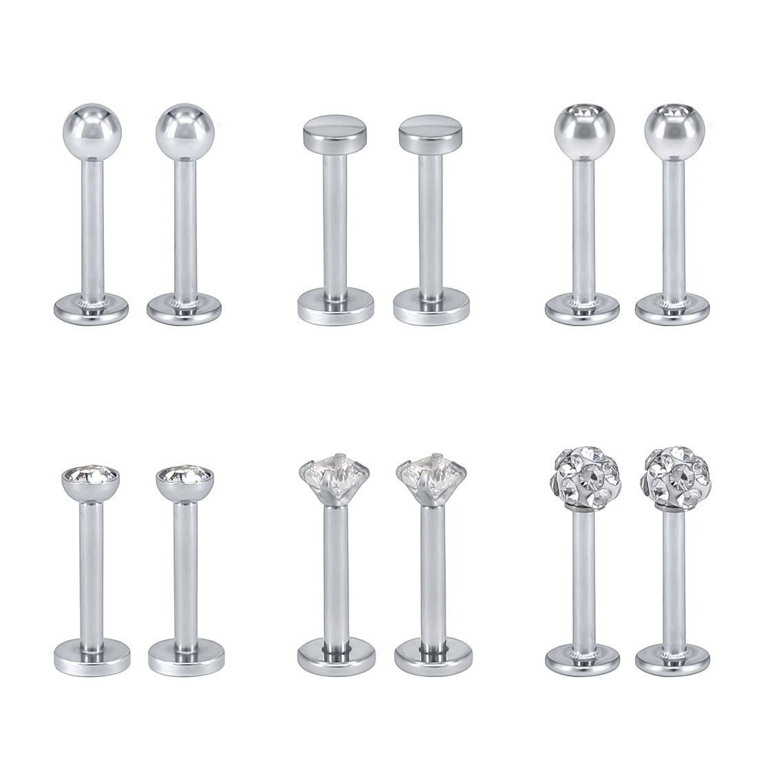 ZS 12Pcs/Set 16G Ball Labret Lip Studs Rings Claws Cubic Zirconia ...