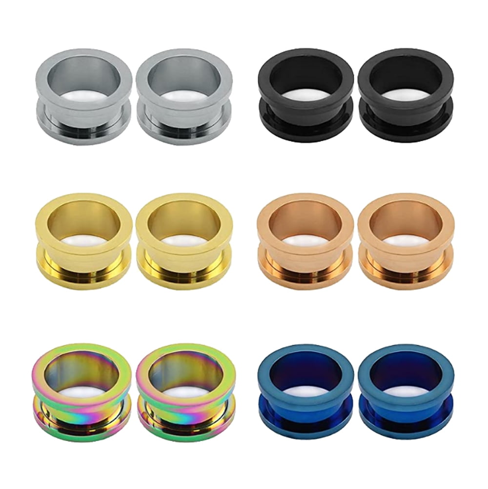ZS 12Pcs/Set Ear Plug Screw Fit Flesh Tunnels Ear Gauges Stainless ...
