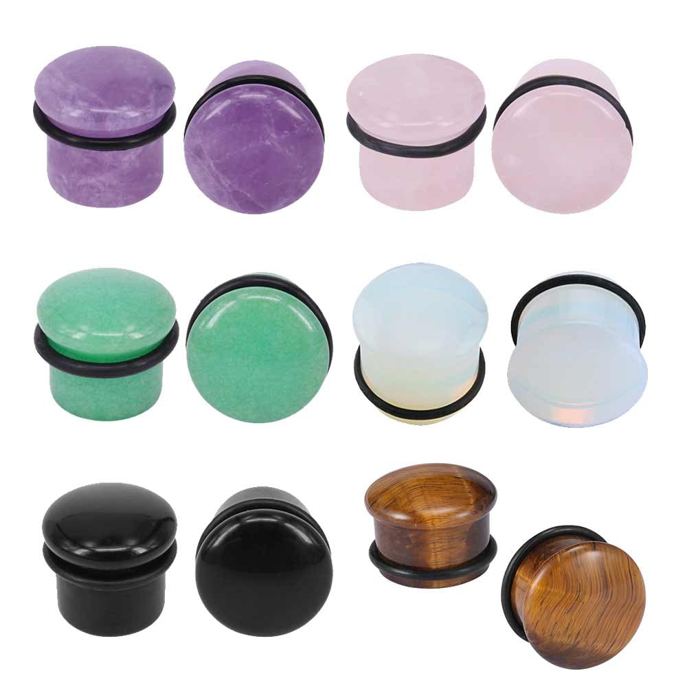 ZS 12Pcs/Set Single Flared Ear Plug Tunnel Natural Stone Ear Gauges ...