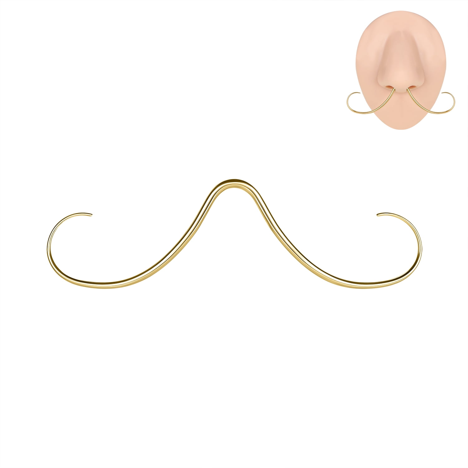 ZS 14G/16G Stainless Steel Mustache Shaped Nose Septum Ring Curved Nose ...