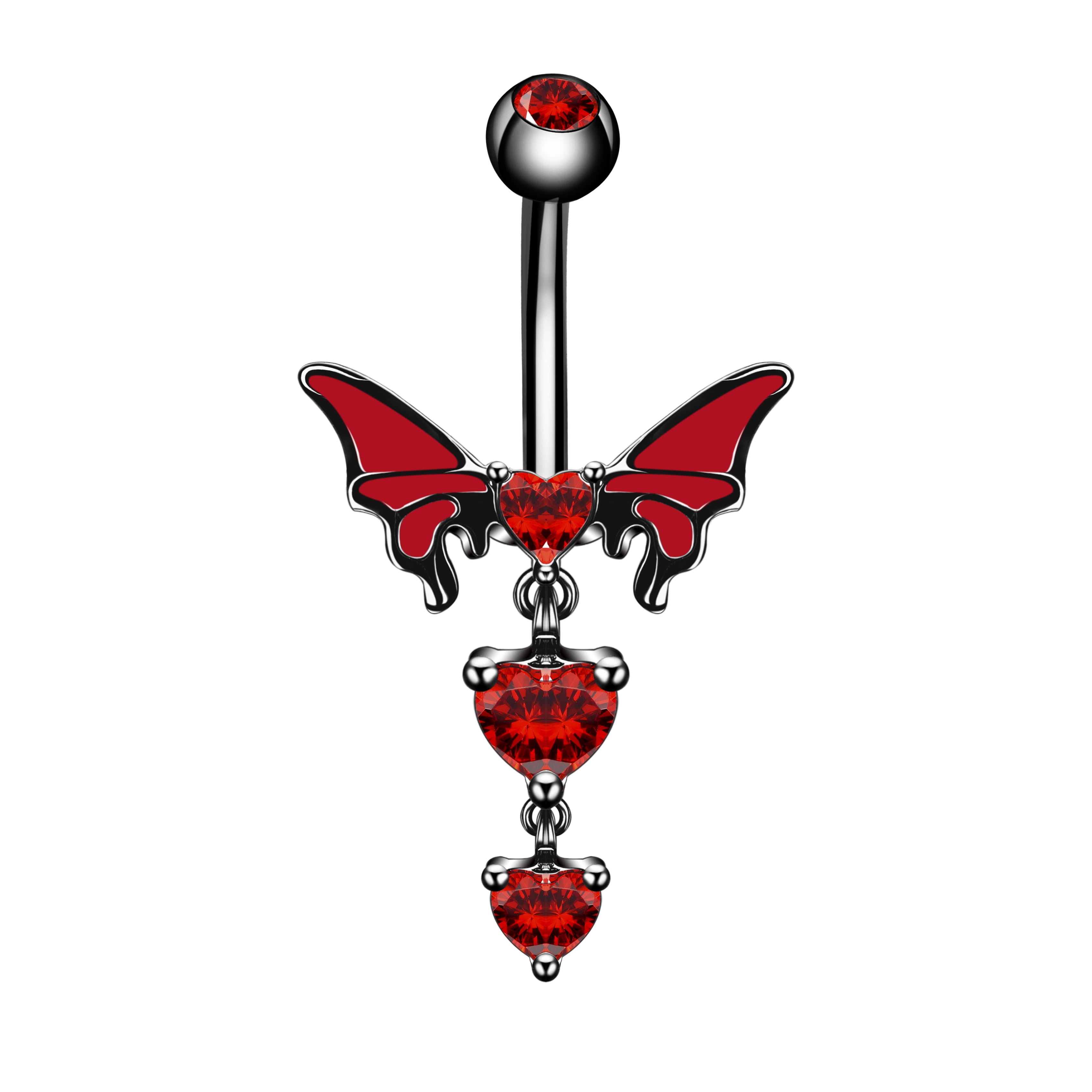 ZS 14G CZ Zirconia Belly Ring Pendant Red Butterfly Navel Piercing ...