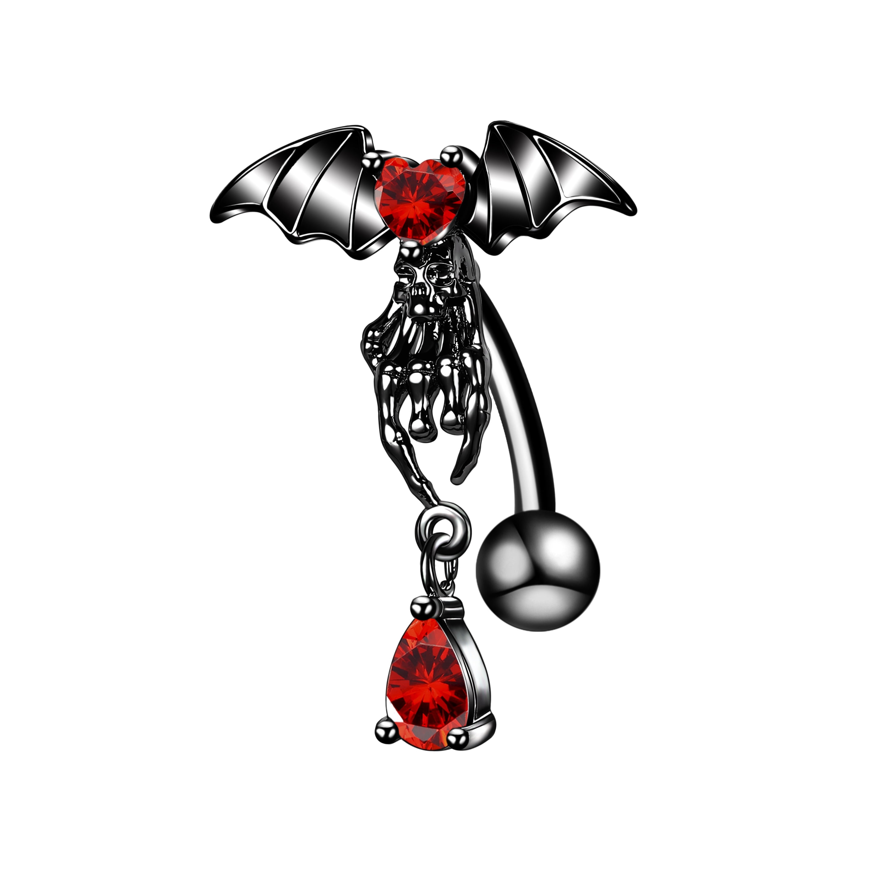 ZS 14G CZ Zirconia Belly Rings Piercing Pendant Red Bat Navel Ring ...