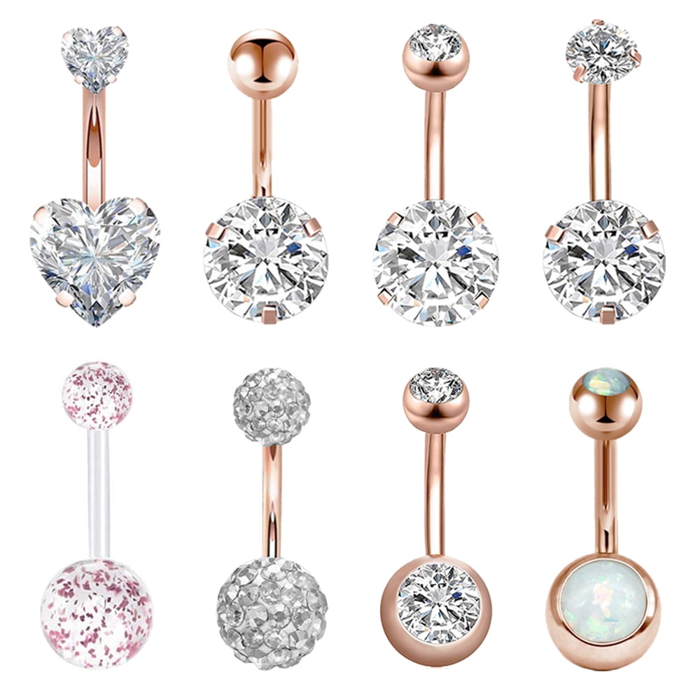 ZS Hypoallergenic 14G Cubic Zirconia Belly Button Rings, Double Ball ...