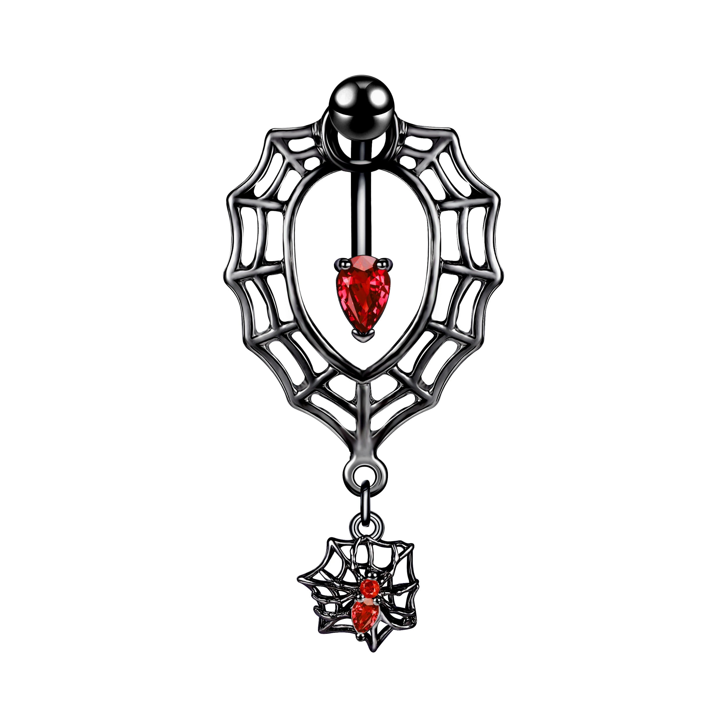 ZS 14G Spider Web Belly Button Ring Red Crystal Navel Rings Spider ...