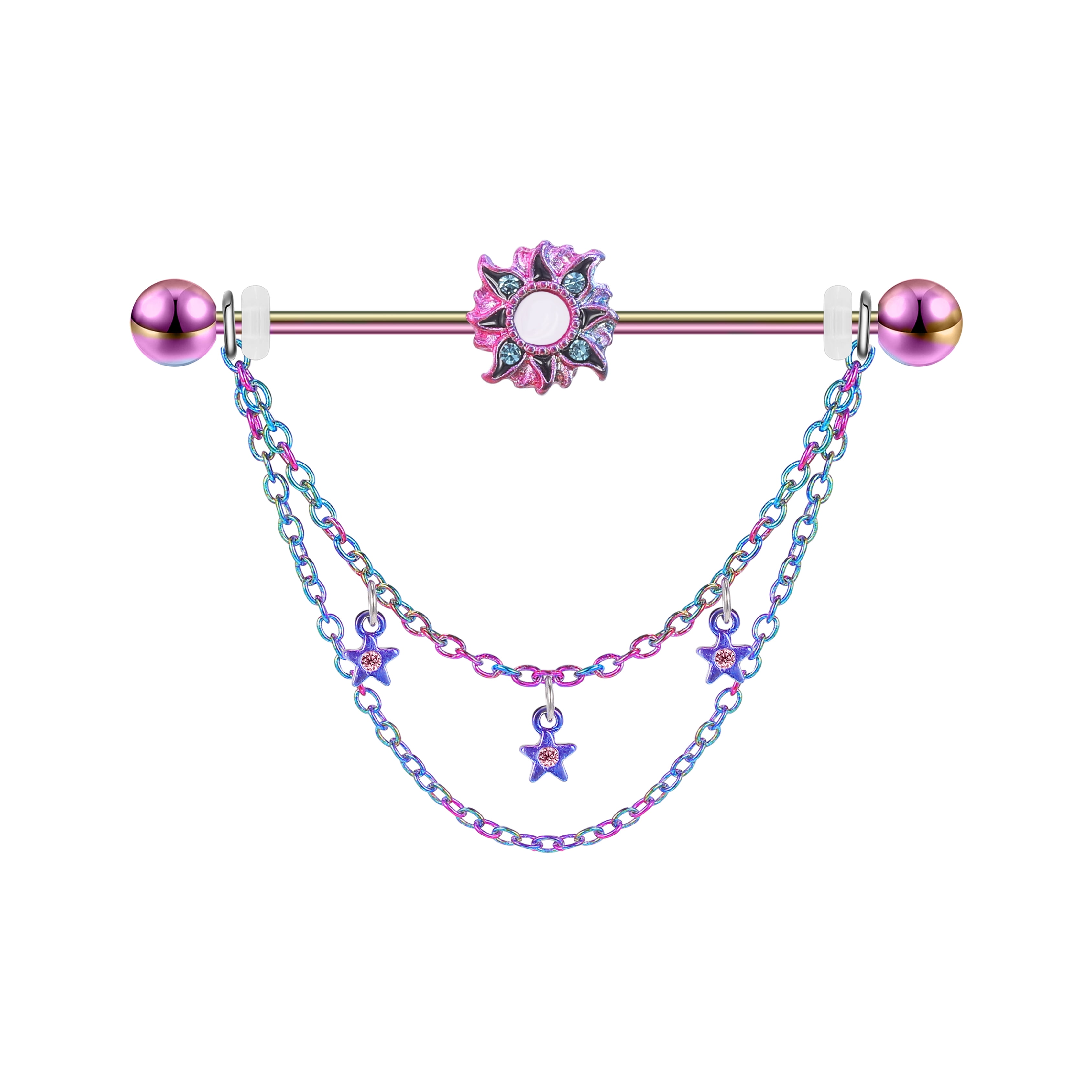 ZS 14G Star Industrial Barbell Jewelry Chain Dangel Cartilage Conch ...