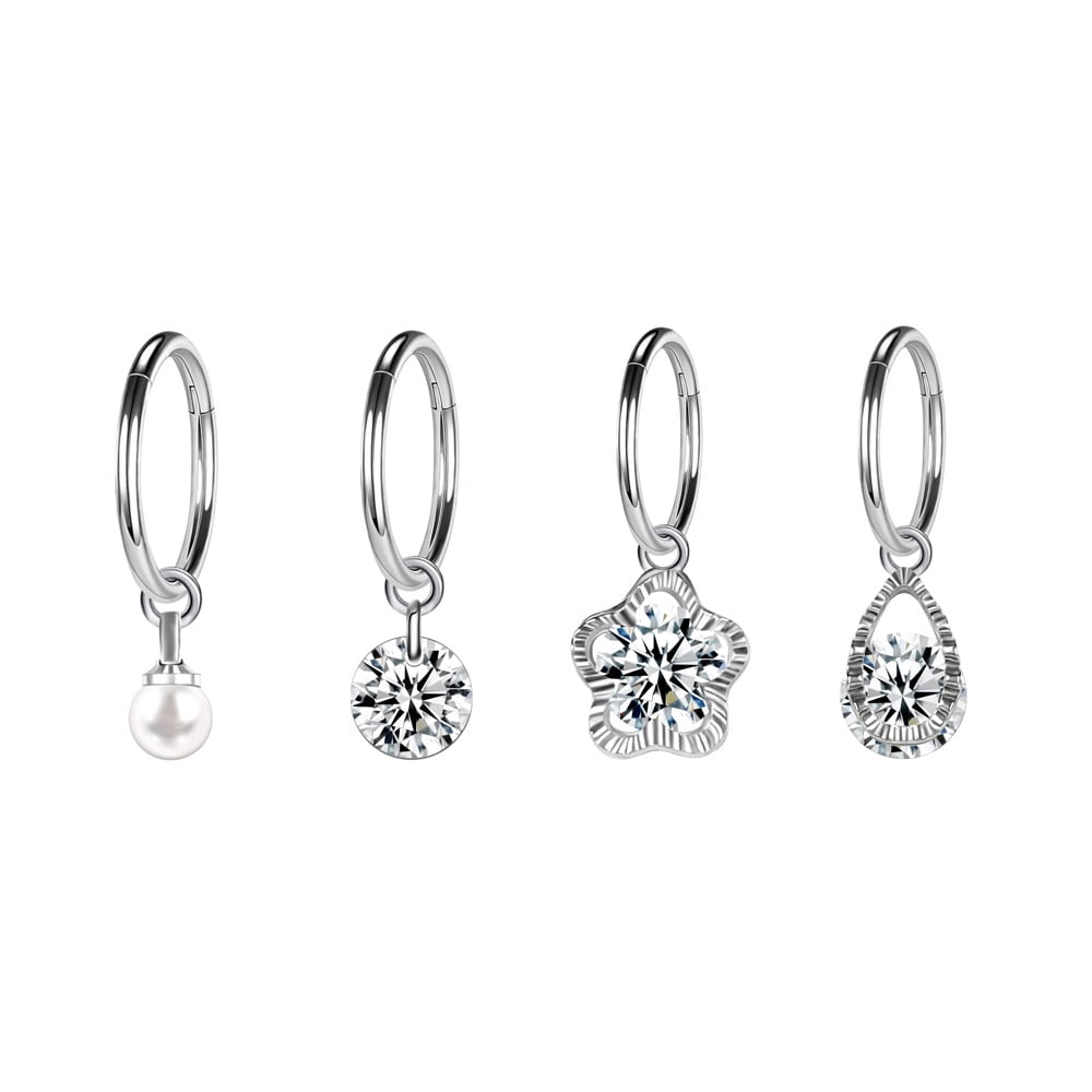 ZS 16G 4Pcs Zirconia Hoop Navel Belly Rings Water Drop Belly Piercing ...
