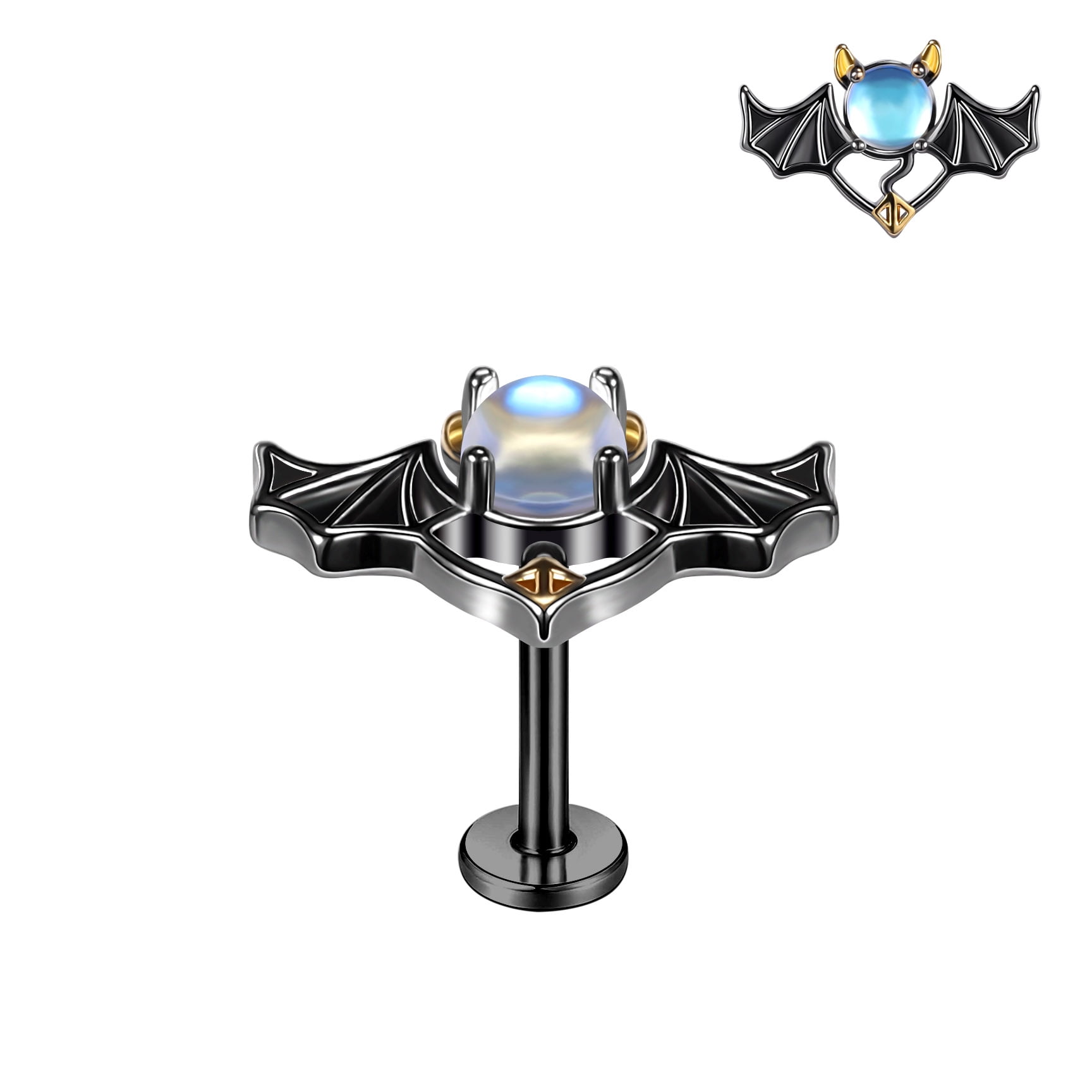 ZS 16G Black Demon Lip Stud Piercings Moonlight Stone Cartilage Helix ...