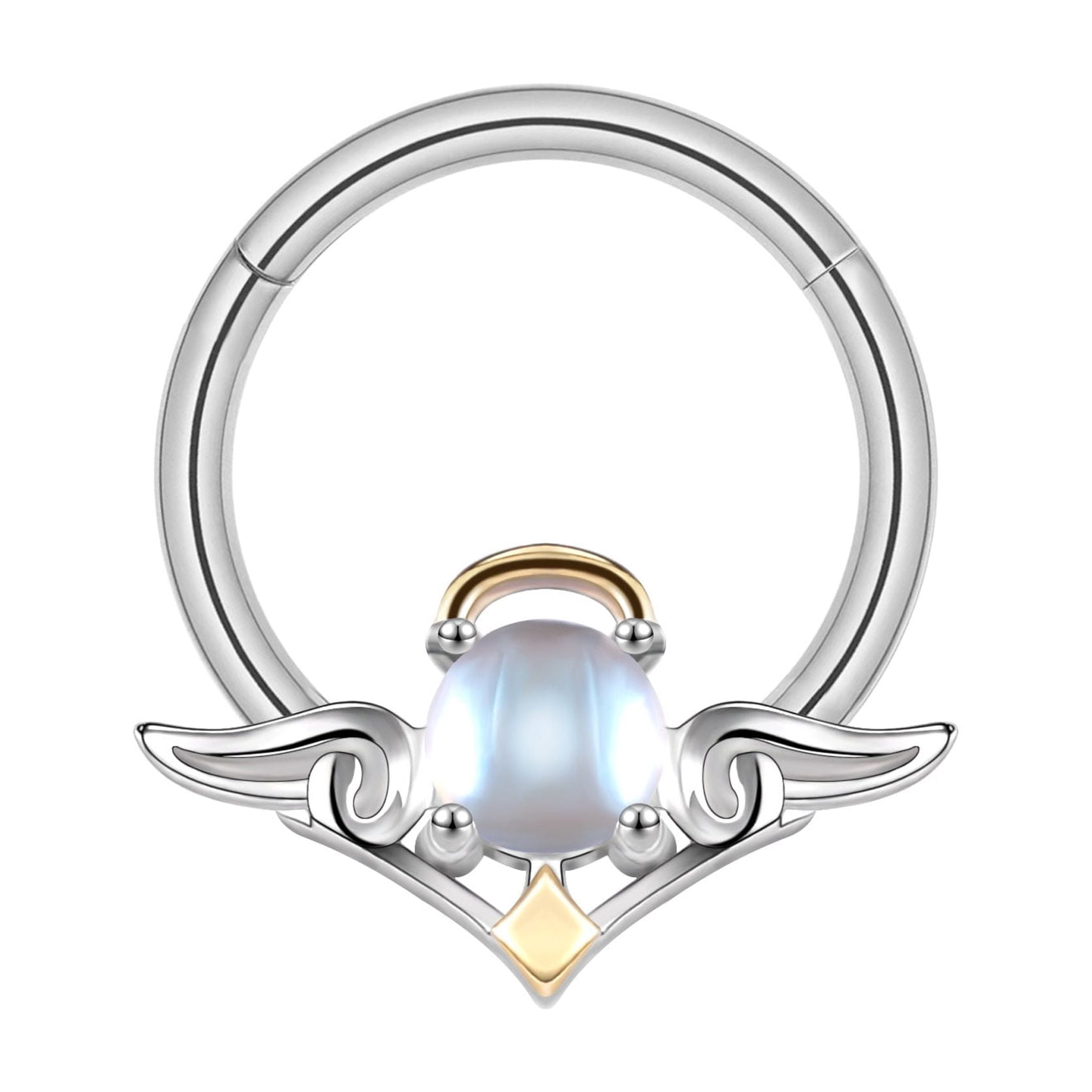 ZS 16G Silver Color Angel Nose Septum Clicker Insert Moonlight Stone ...