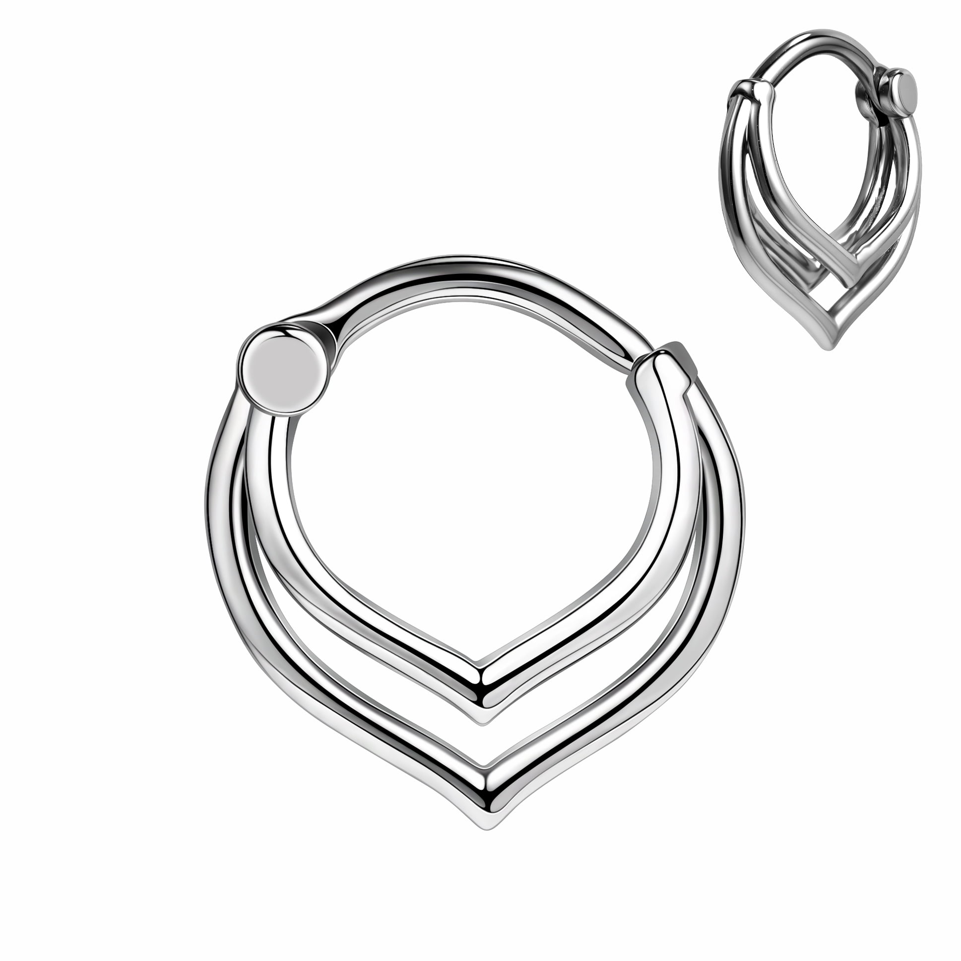 ZS 16G Stainless Steel Double Hoop Nose Ring,Cubic Zirconia Hinged ...
