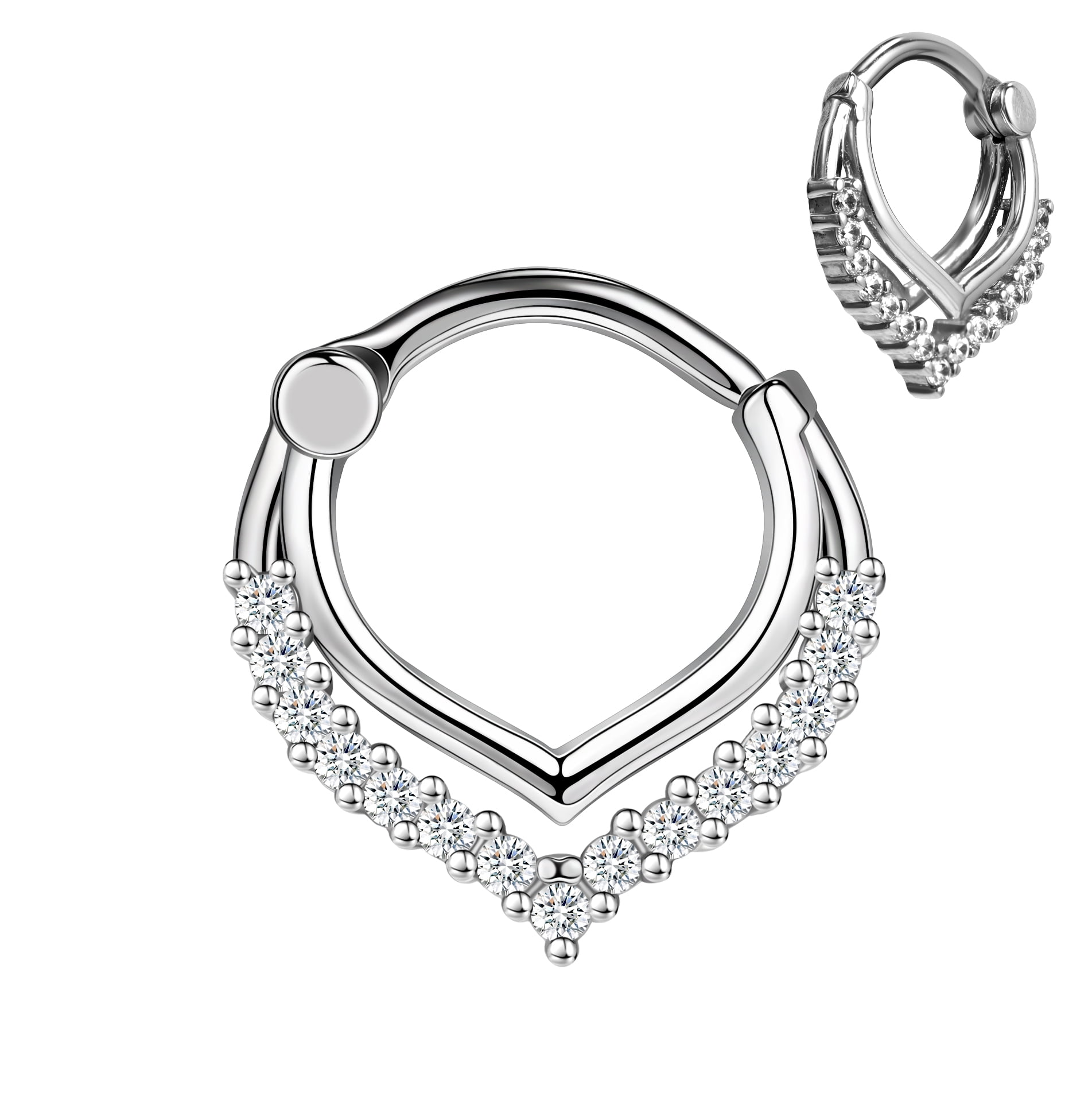 ZS 16G Stainless Steel Double Hoop Nose Ring,Cubic Zirconia Hinged ...