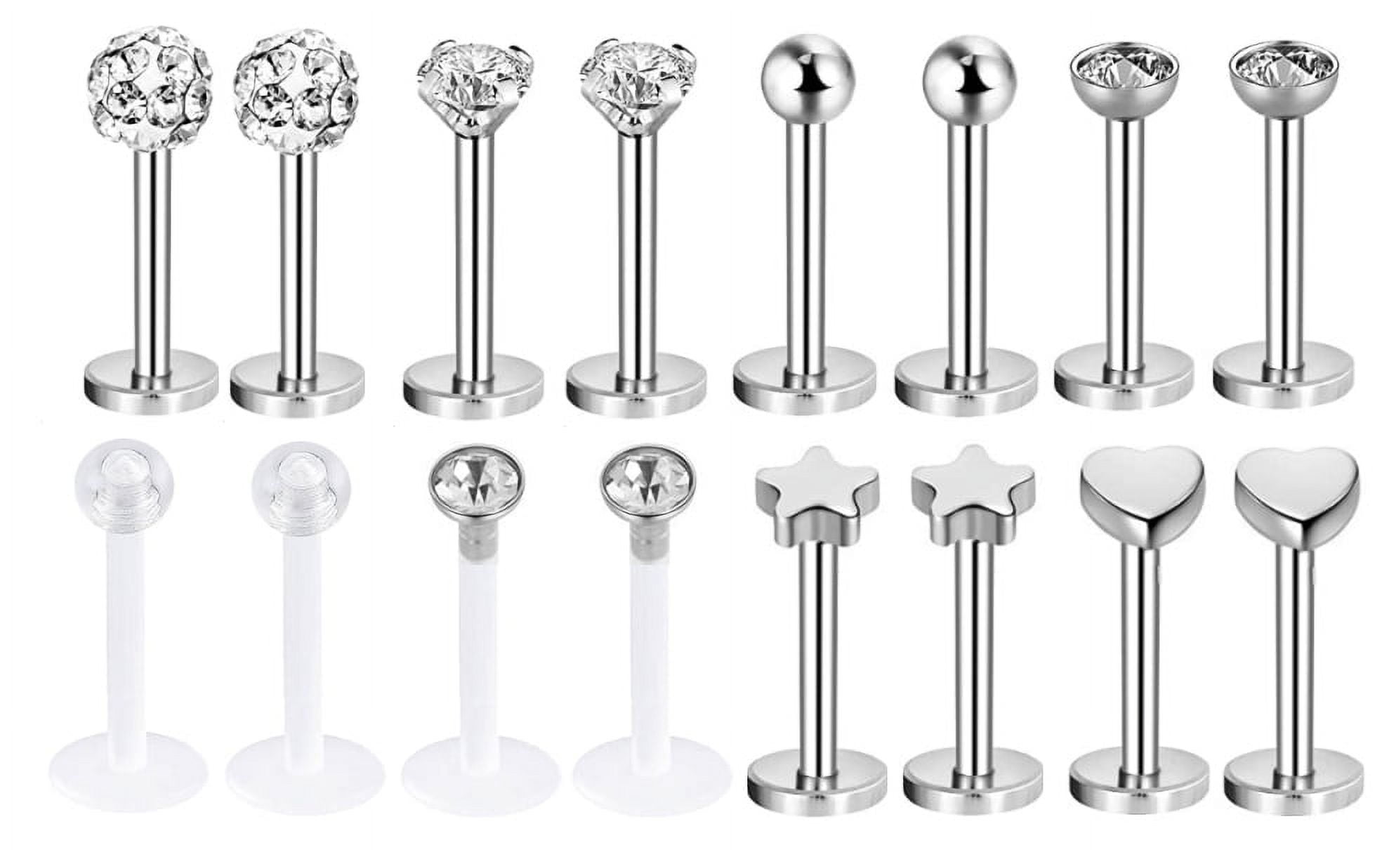 ZS 16Pcs/Set 16G Cubic Zirconia Medusa Monroe Labret Lip Piercing Heart ...